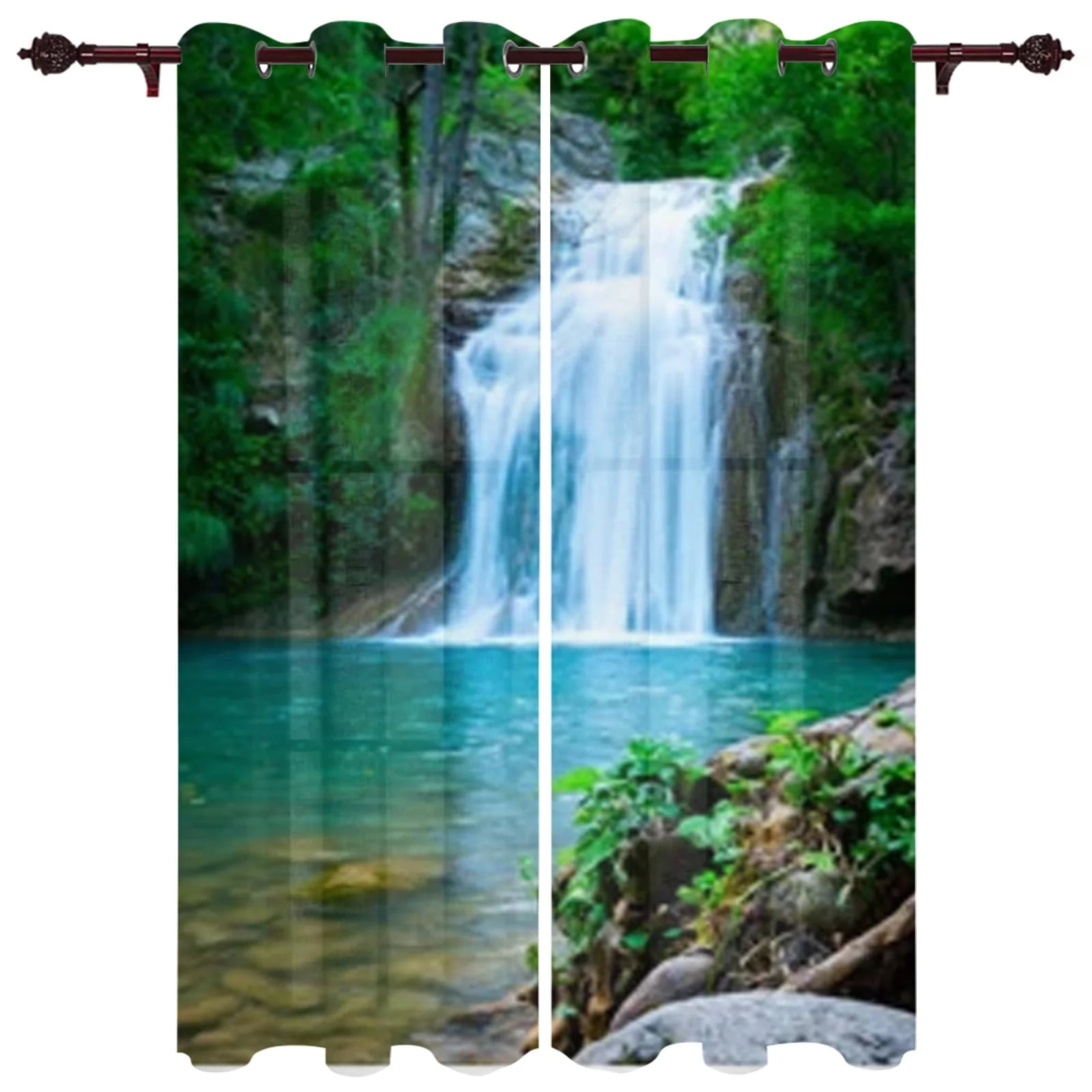 Beautiful Waterfall In A Forest Window Curtains For Living Room Luxury ...