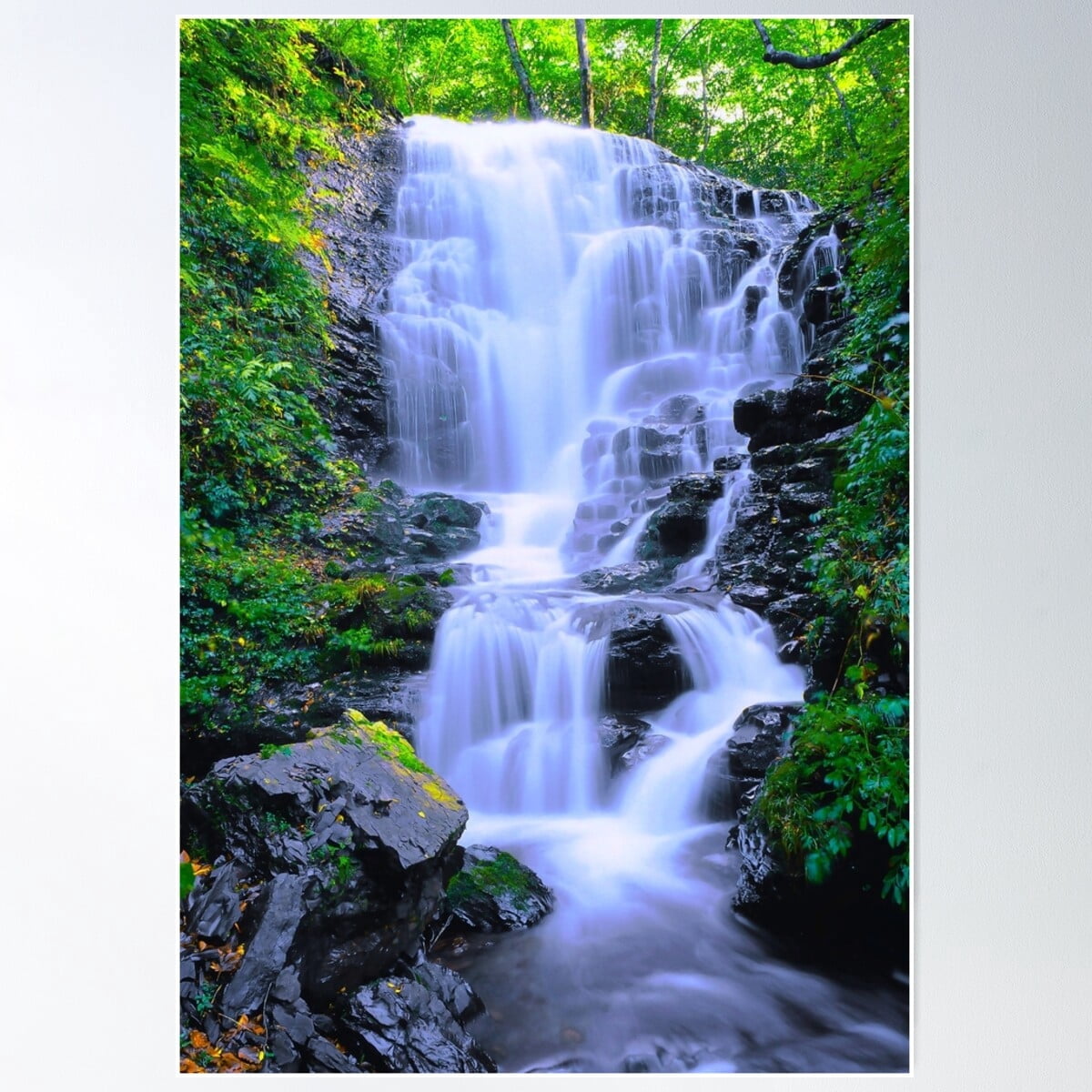 Beautiful Waterfall In The Forest Poster Wall Art, UNFRAMED PAPER ...