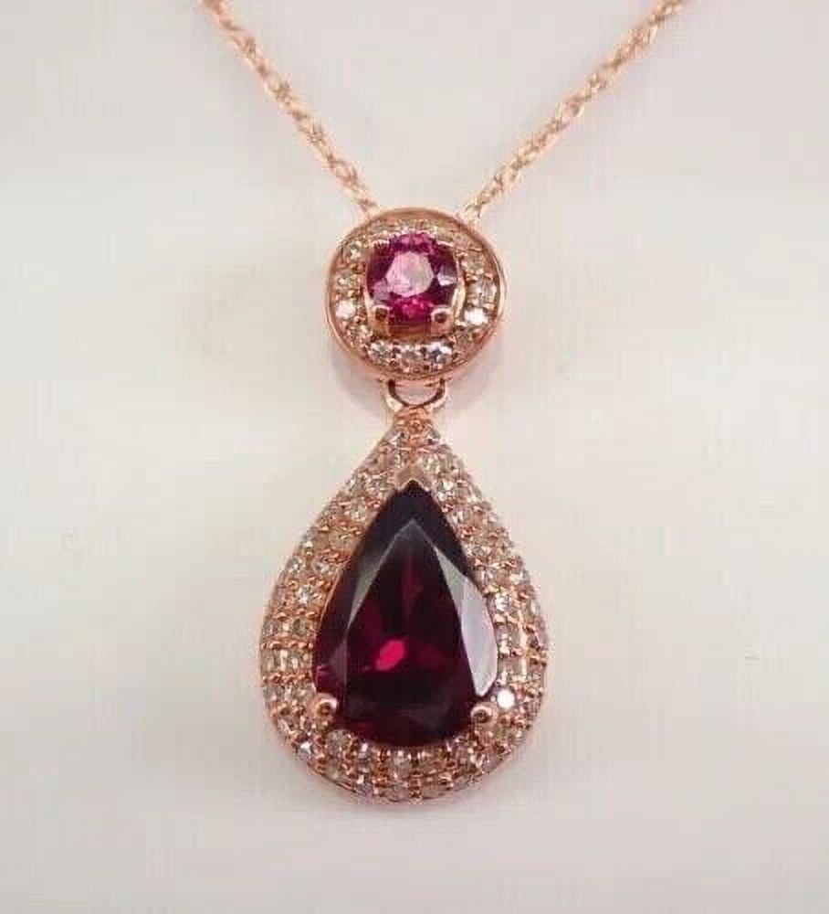 Beautiful Wedding Pendant Necklace 14K Rose Gold Plated Pear Cut Garnet & Double Halo Diamond ...