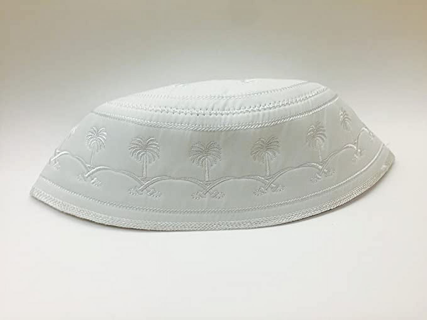 Beautiful White Embroidered Cotton Date Palm Tree Design Kufi Muslim ...