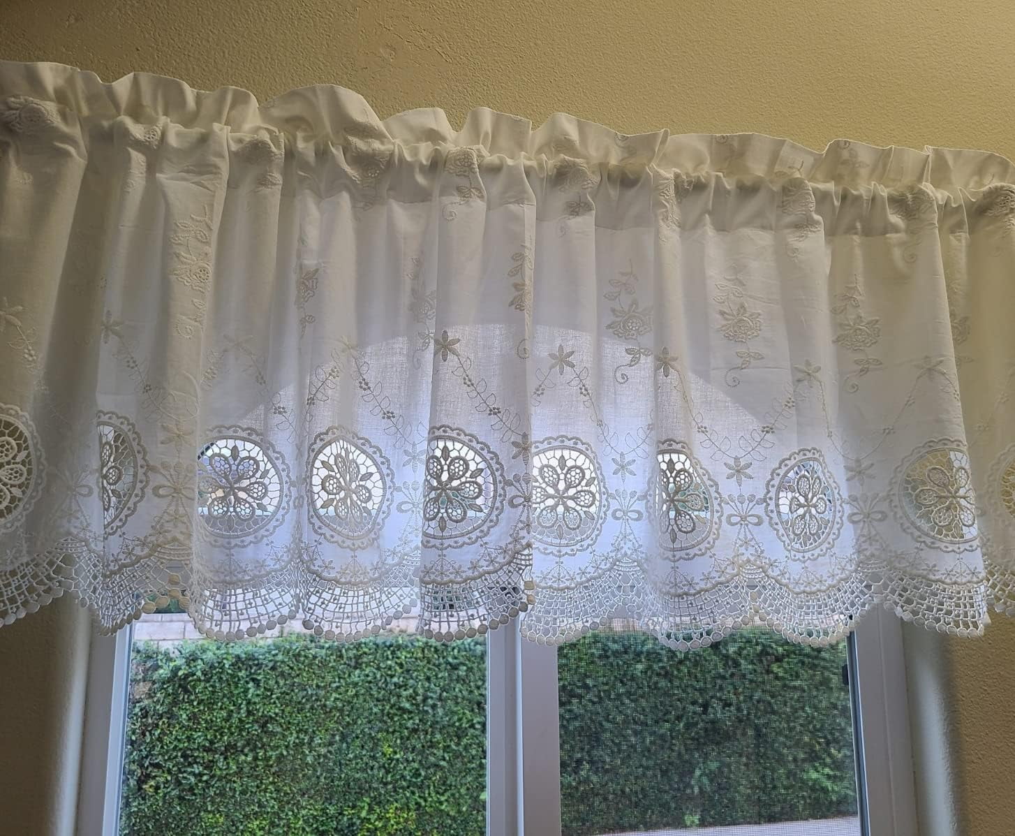 Beautiful White Embroidered Curtain Kitchen Half Window White Sheer ...