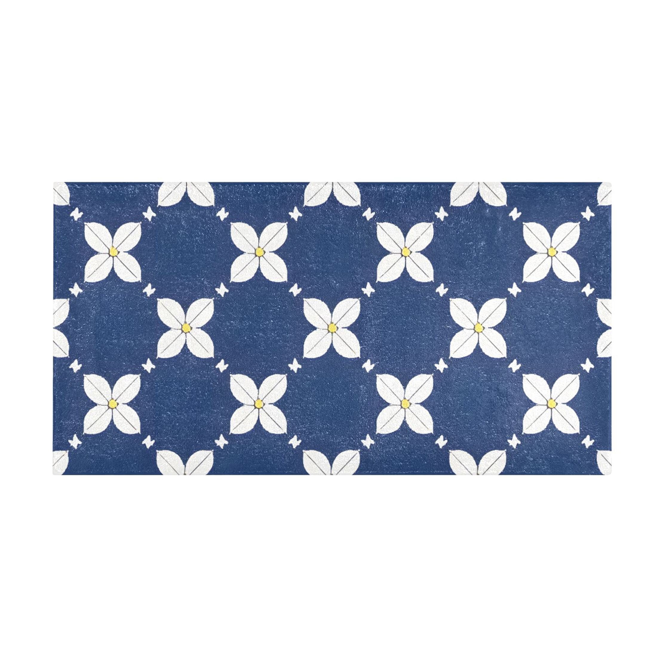 Beautiful White Flowers Pattern Bath Mat 39x20 Inch Soft Absorbent Non ...