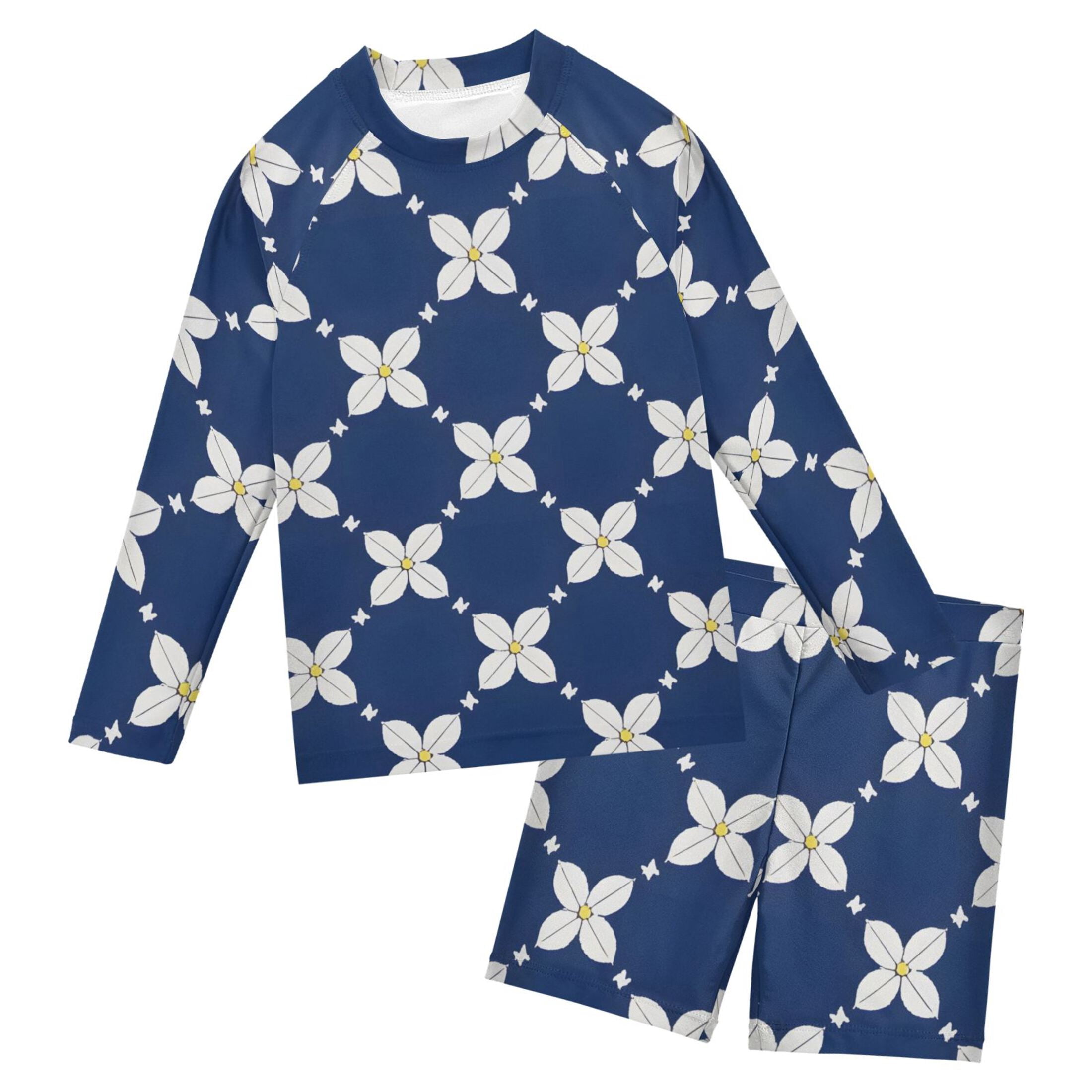 Beautiful White Flowers Pattern Boys' Bathing Suit UPF 50+ Boys' Rash ...