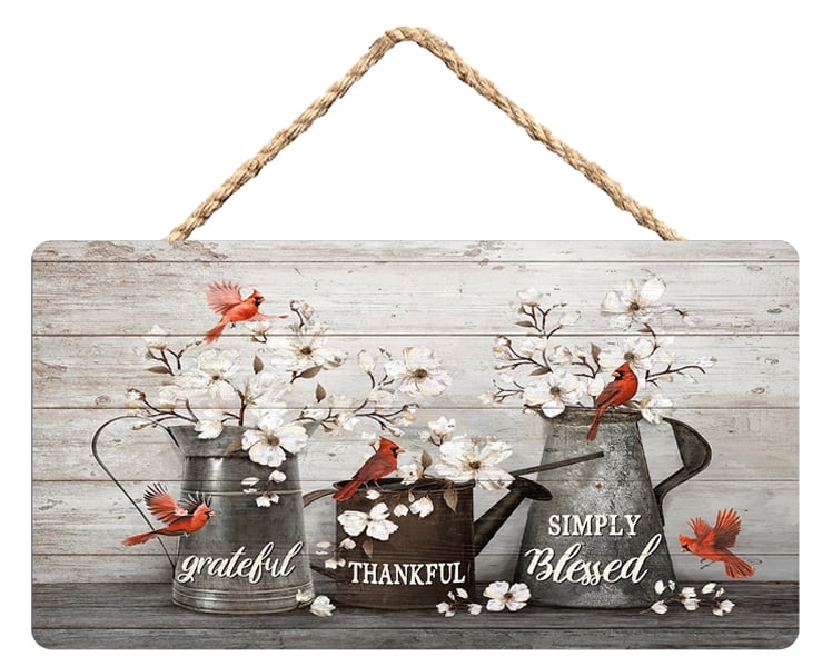 White Flowers Red Cardinals Water Pots Simply Blessed Wooden Sign 12x6 ...