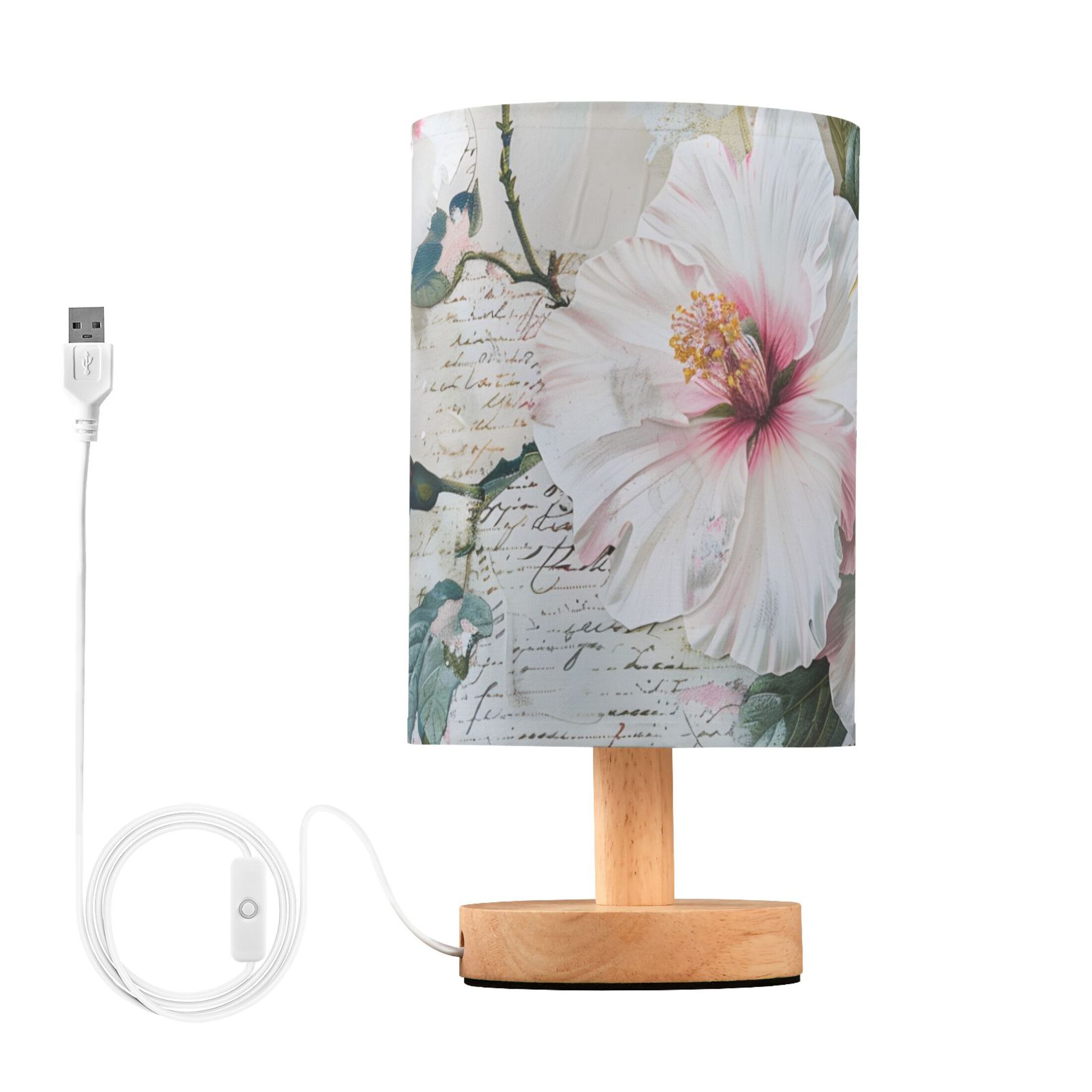 Beautiful White Flowers Table Lamp USB Bedside Desk Nightstand Lamp ...