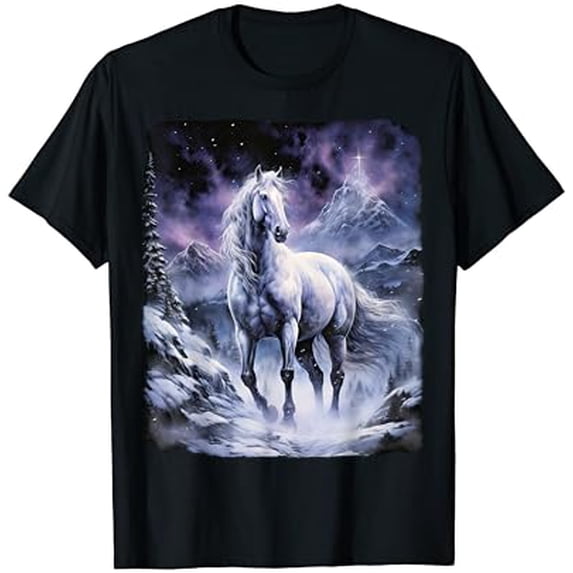 Beautiful White Horse Standing In Snowy Hill Night T-Shirt - Walmart.com