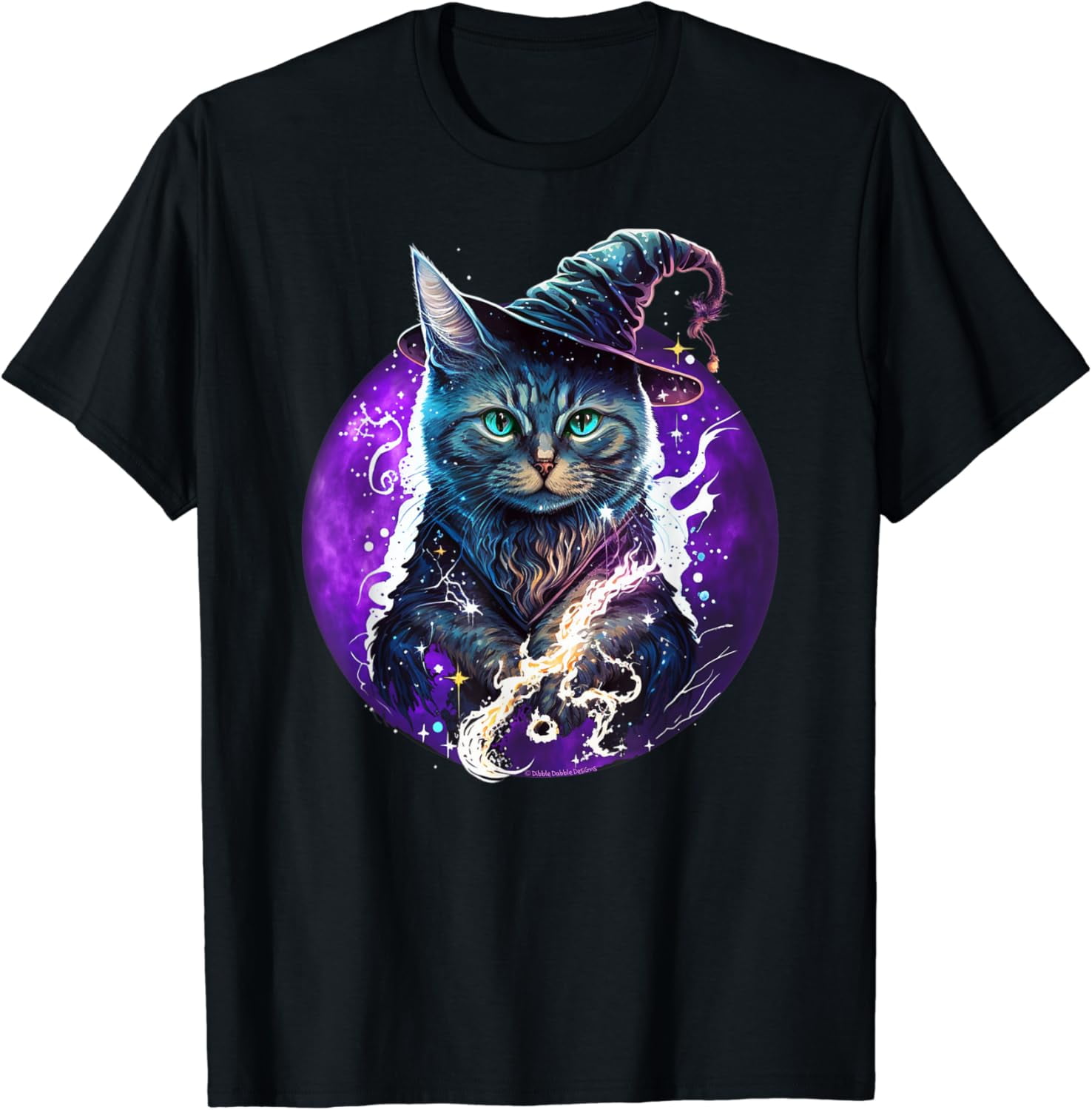 Beautiful Wiccan Cat with a Witch Hat Purple Moon Witchy Cat T-Shirt ...