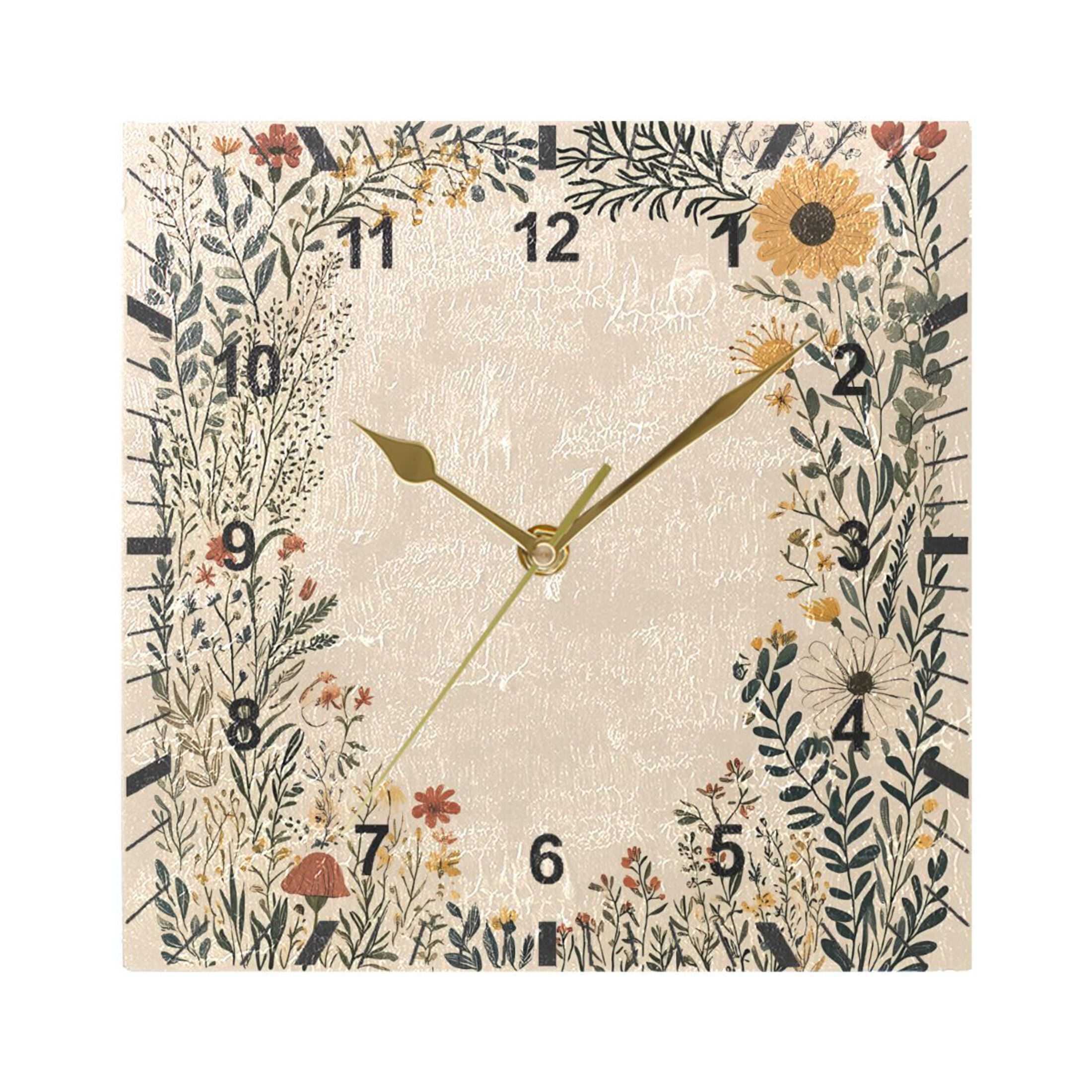 Beautiful Wildflowers Frame Wall Clock Battery Operated Silent Non ...