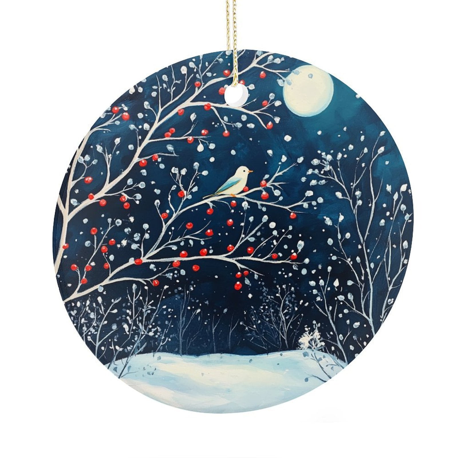 Beautiful Winter Night with Snow And Moon Christmas Tree Ornaments ...