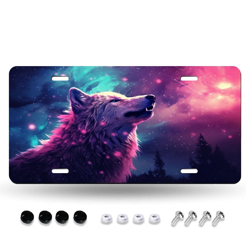 Beautiful Wolf Howling At The Starry Sky Front License Plate ...