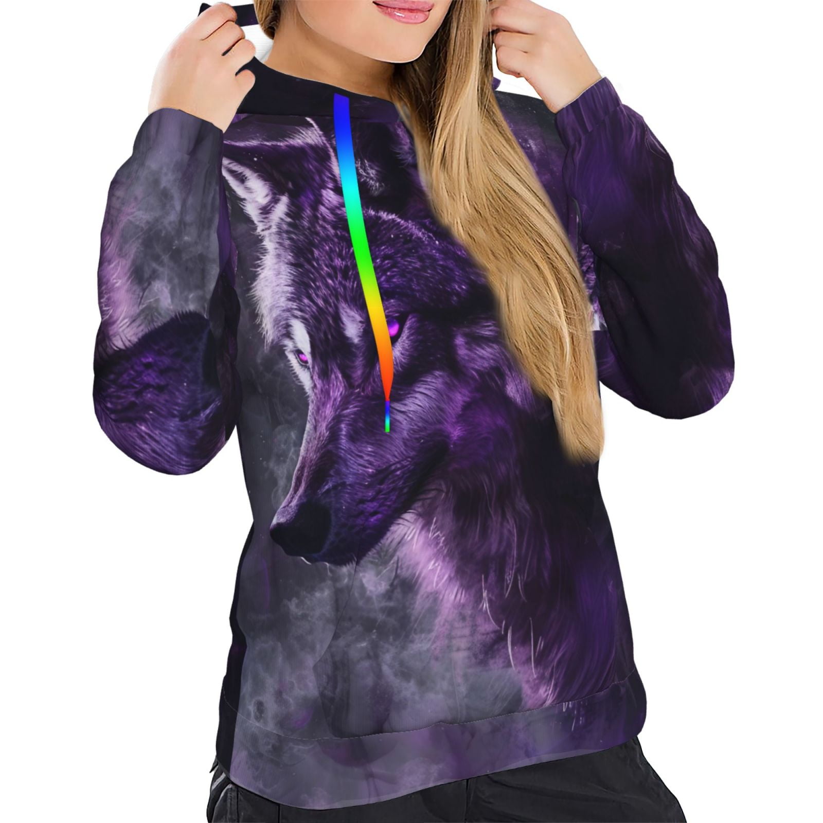 Beautiful Wolves Purple Casual Hoodies Hip Hop Hooded Sweatshirts ...