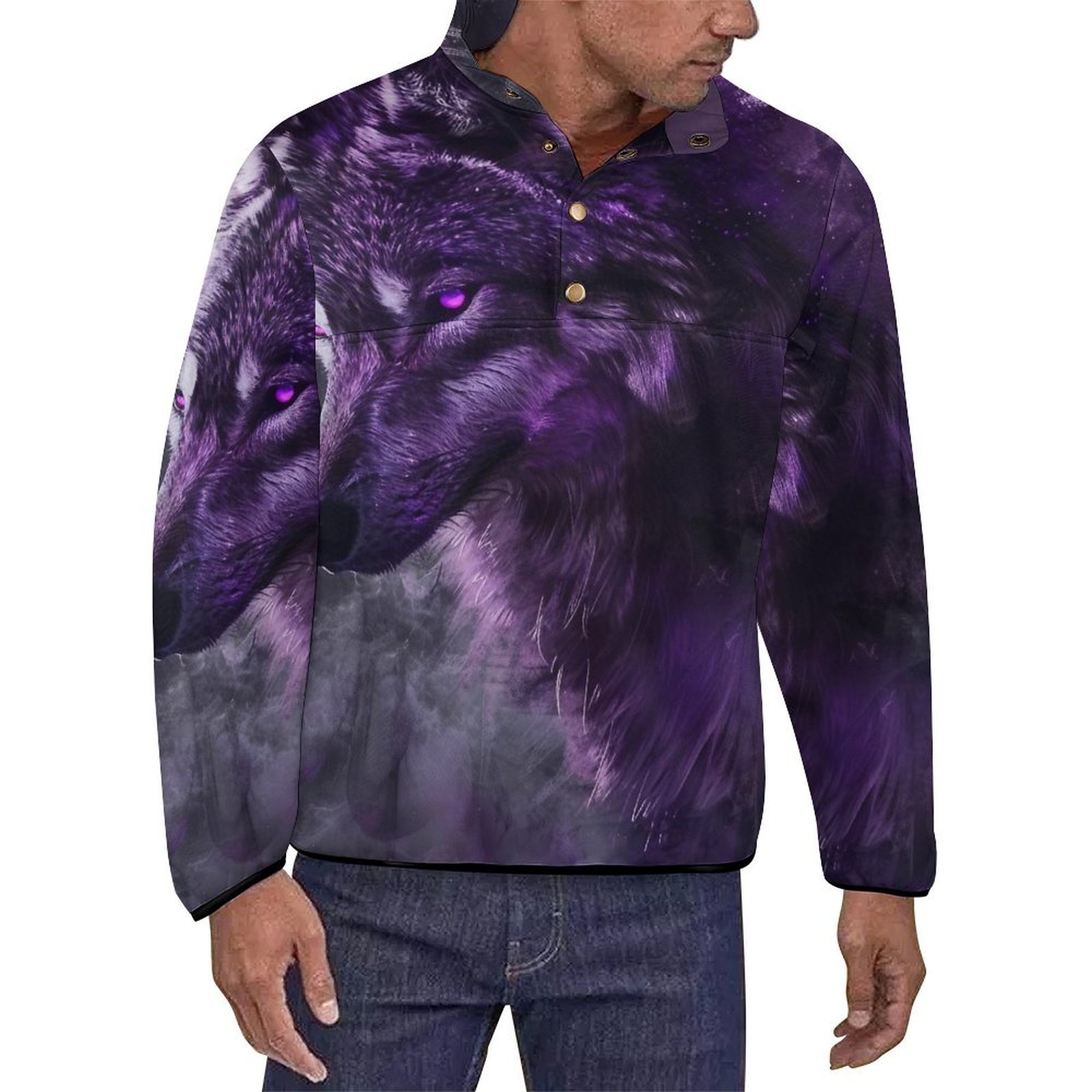 Beautiful Wolves Purple Men's Stand Collar Sweater Long Sleeve Clothing ...