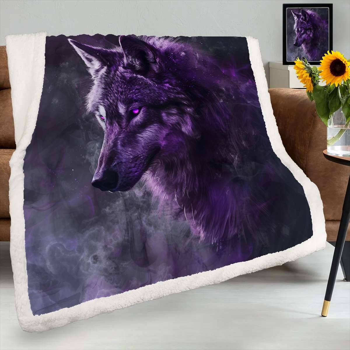 Beautiful Wolves Purple Sherpa Blanket Throw Blanket For Bed Chair Sofa ...