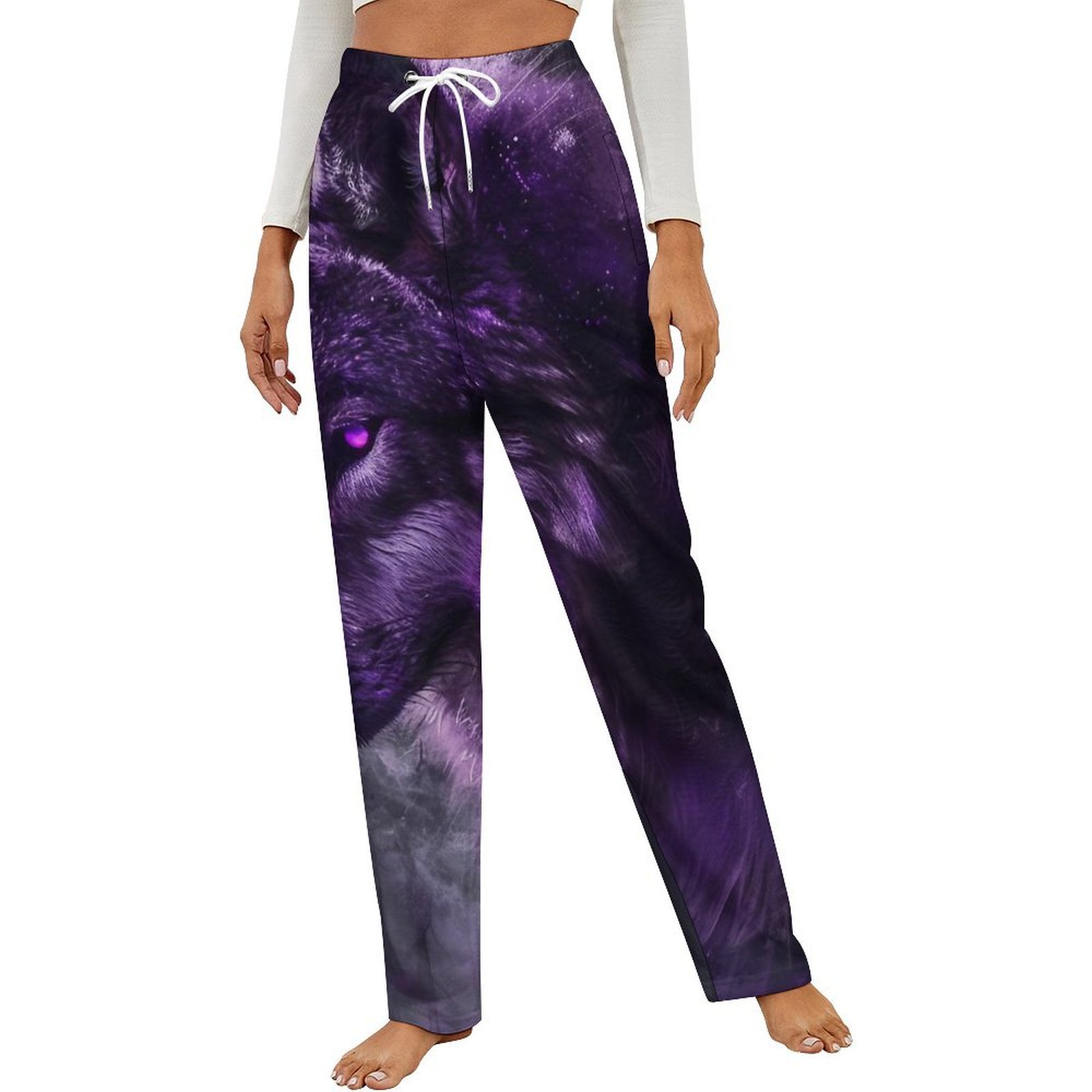 Beautiful Wolves Purple Winter Female Pants Flannel High Waist Women ...