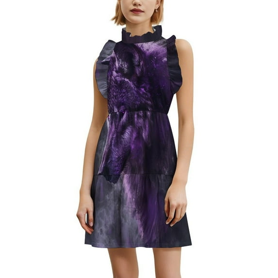 Beautiful Wolves Purple Women's Fashion Casual Dress Summer Stand Up ...