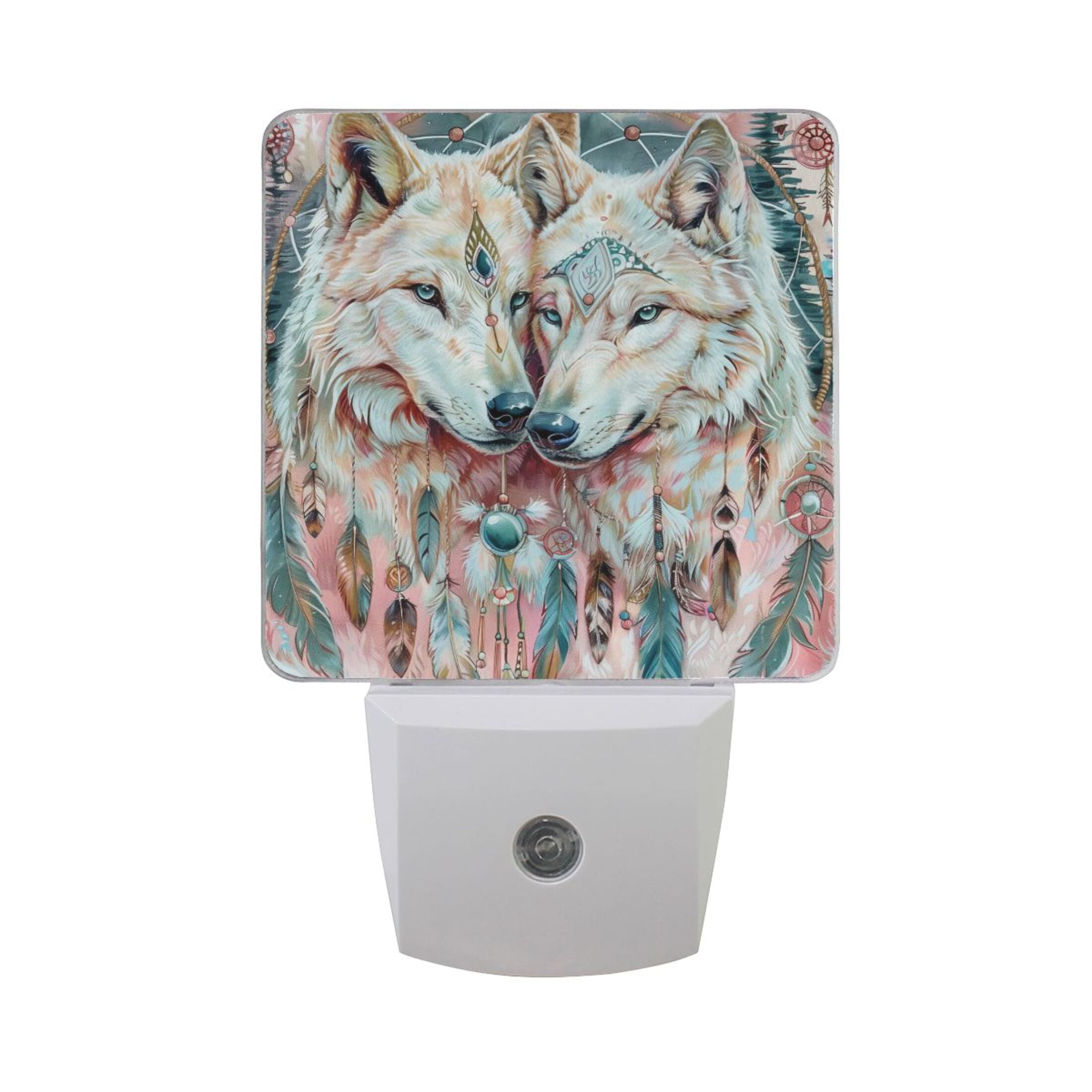 Beautiful Wolves with Feather Night Light 2 Pack LED Nightlight Plug ...