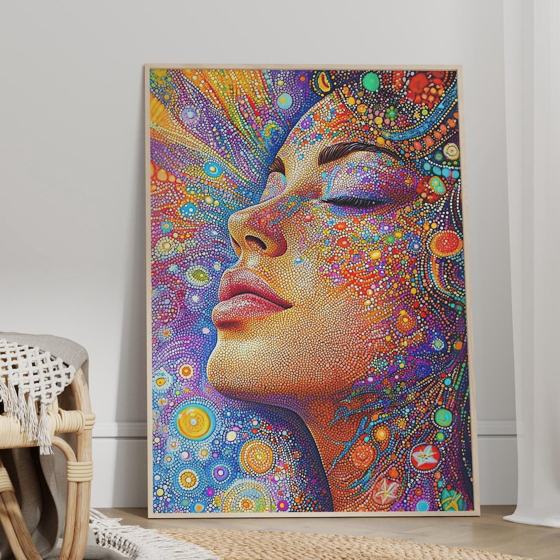 Beautiful Woman Colorful Pointillism Modern Psychedelic Feminine ...