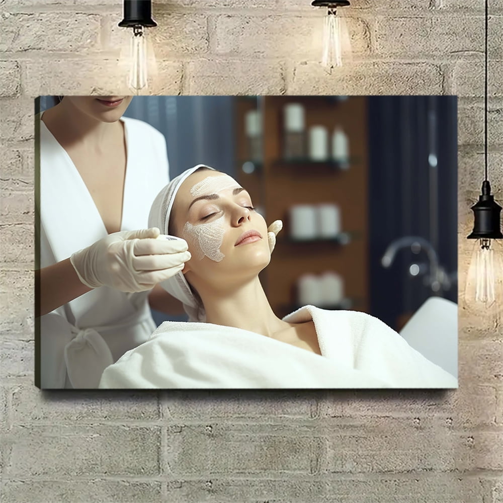 Beautiful Woman Getting Facial Treatment in Beauty Salon Poster Canvas ...