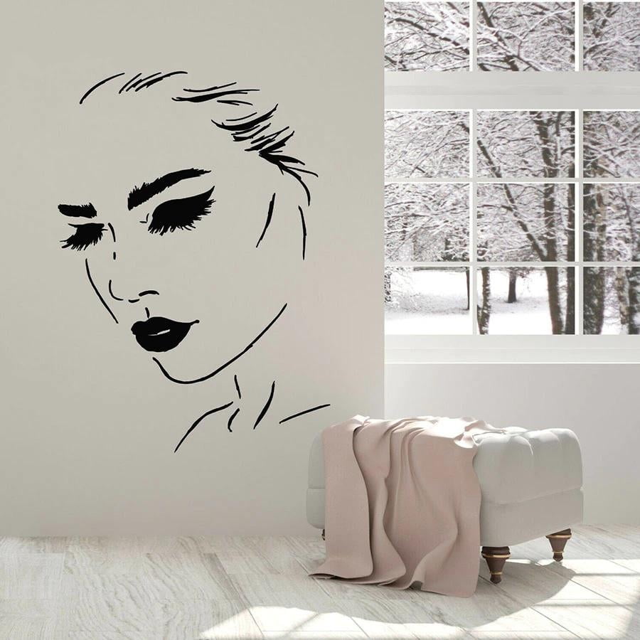 Beautiful Woman Wall Decal Female Face Makeup Lip Cosmetics Spa Beauty ...