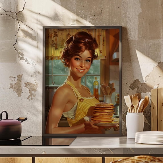 Beautiful Woman With Pancakes Vintage Diner Waitress Portrait Retro ...