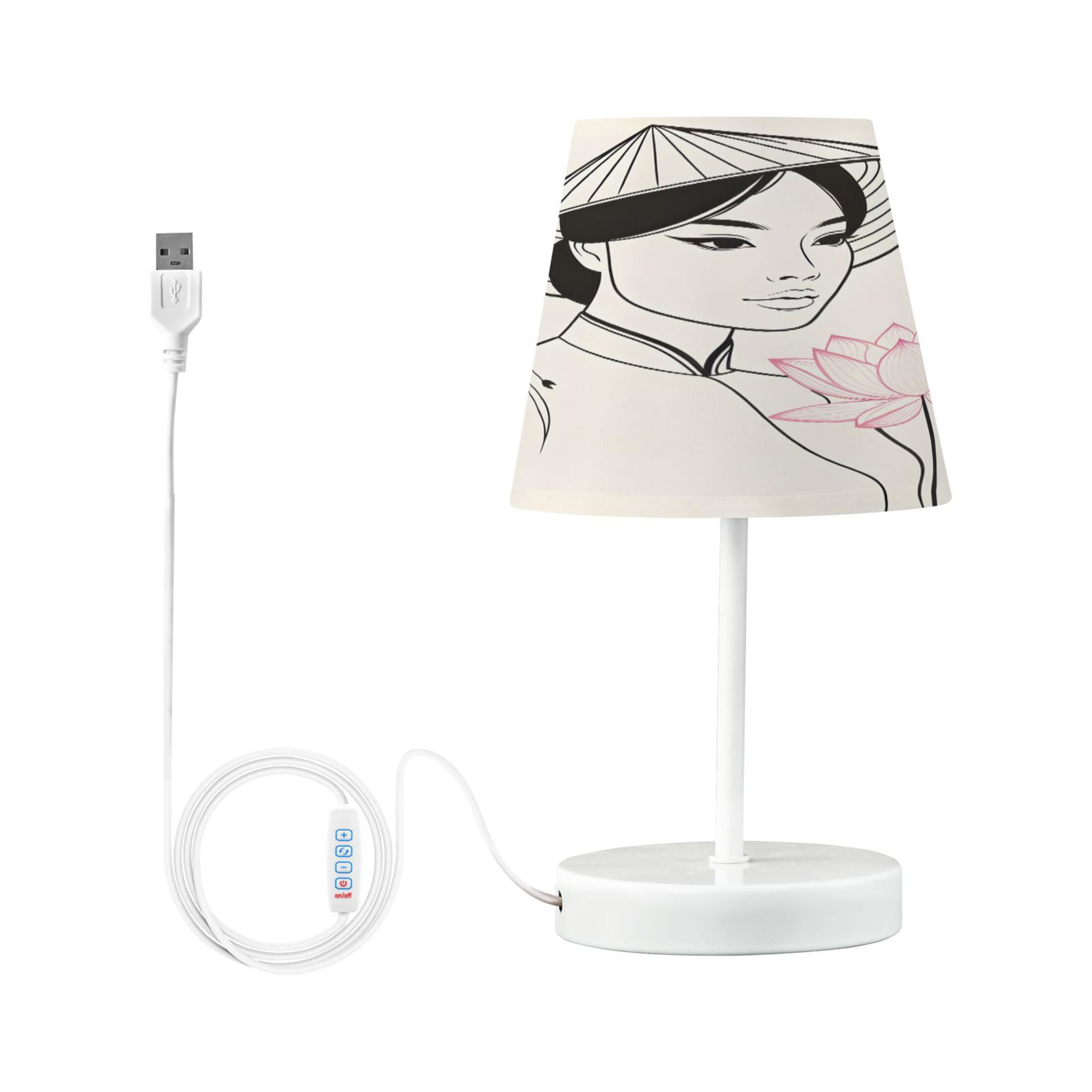 Beautiful Woman with Pink Lotus Desk Lamp LED Table Nightstand Lamps ...