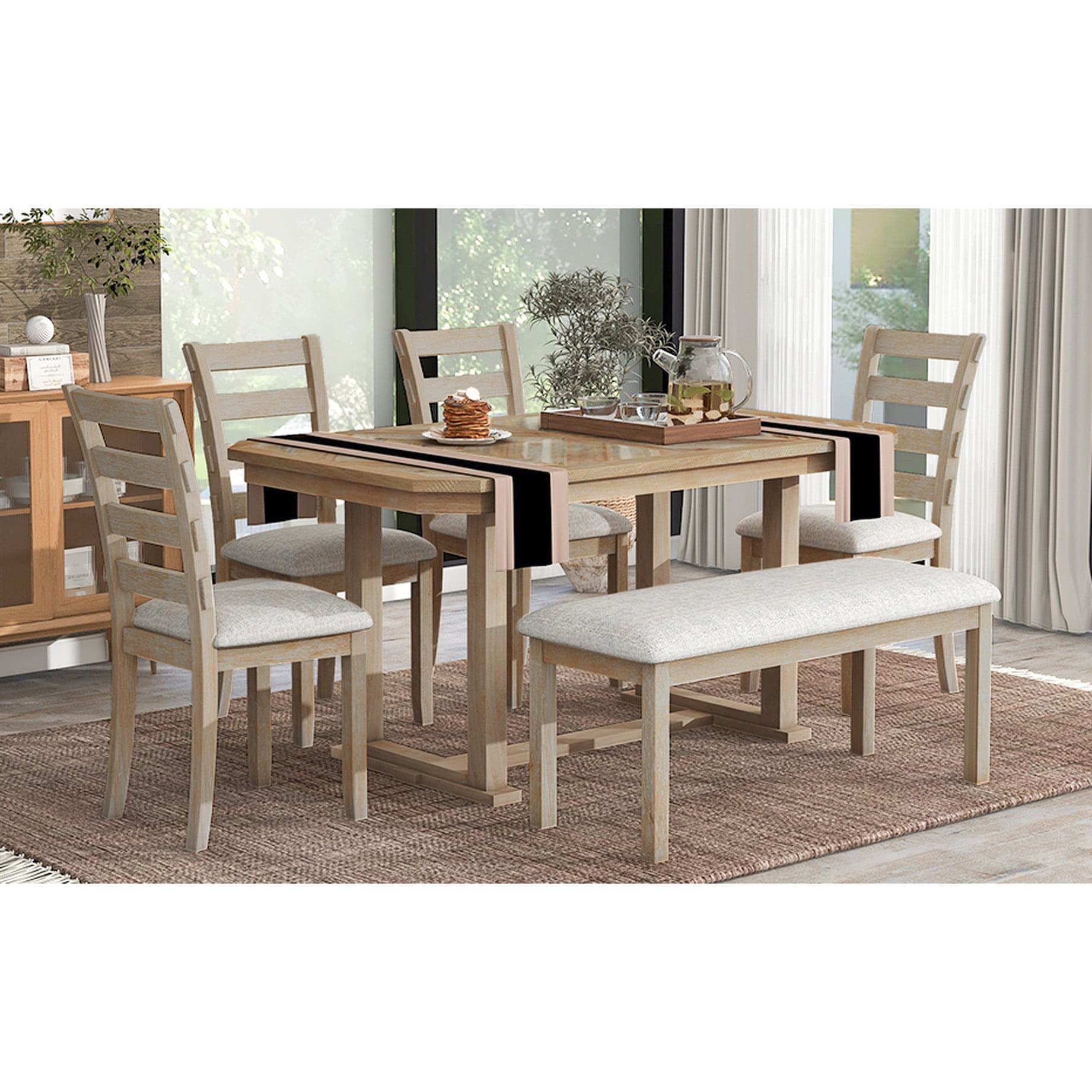Beautiful Wood Grain/For Simple & Industrial Homes/Comfortable 6-Piece ...