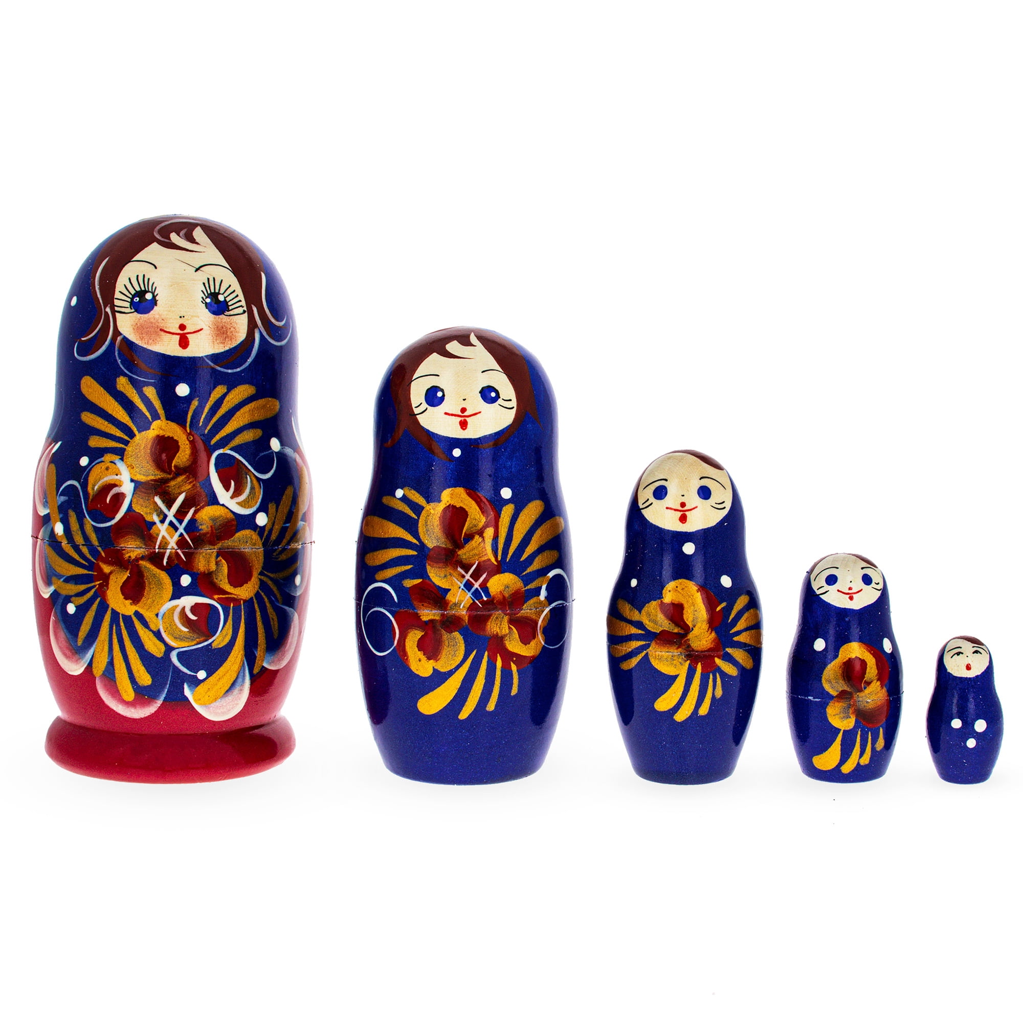 Beautiful Wooden with Blue Color Hood and Gold Flowers Nesting Dolls ...