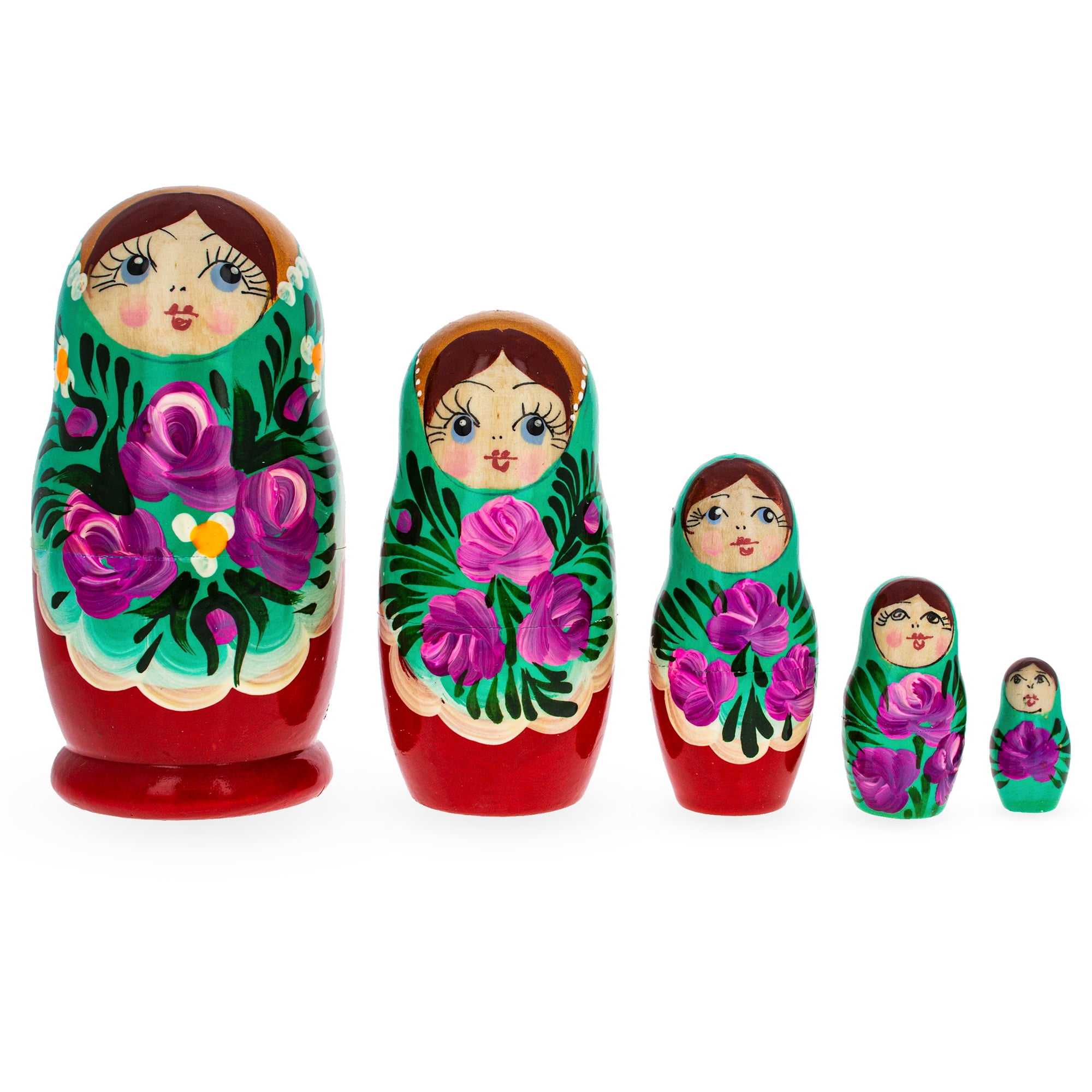 Beautiful Wooden with Green Color Hood and Flowers Nesting Dolls ...