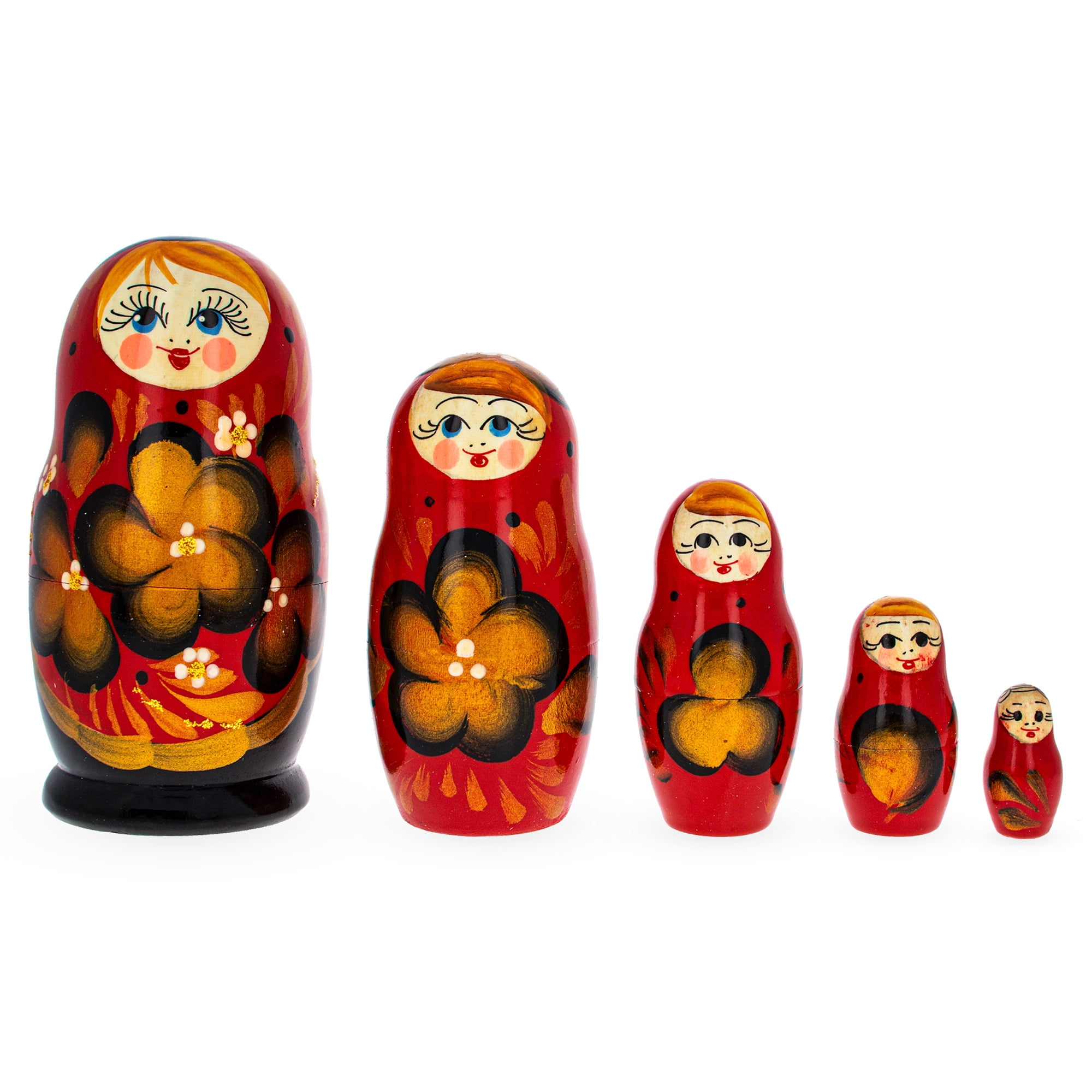 Beautiful Wooden with Red Color Hood and Golden Flowers Nesting Dolls ...