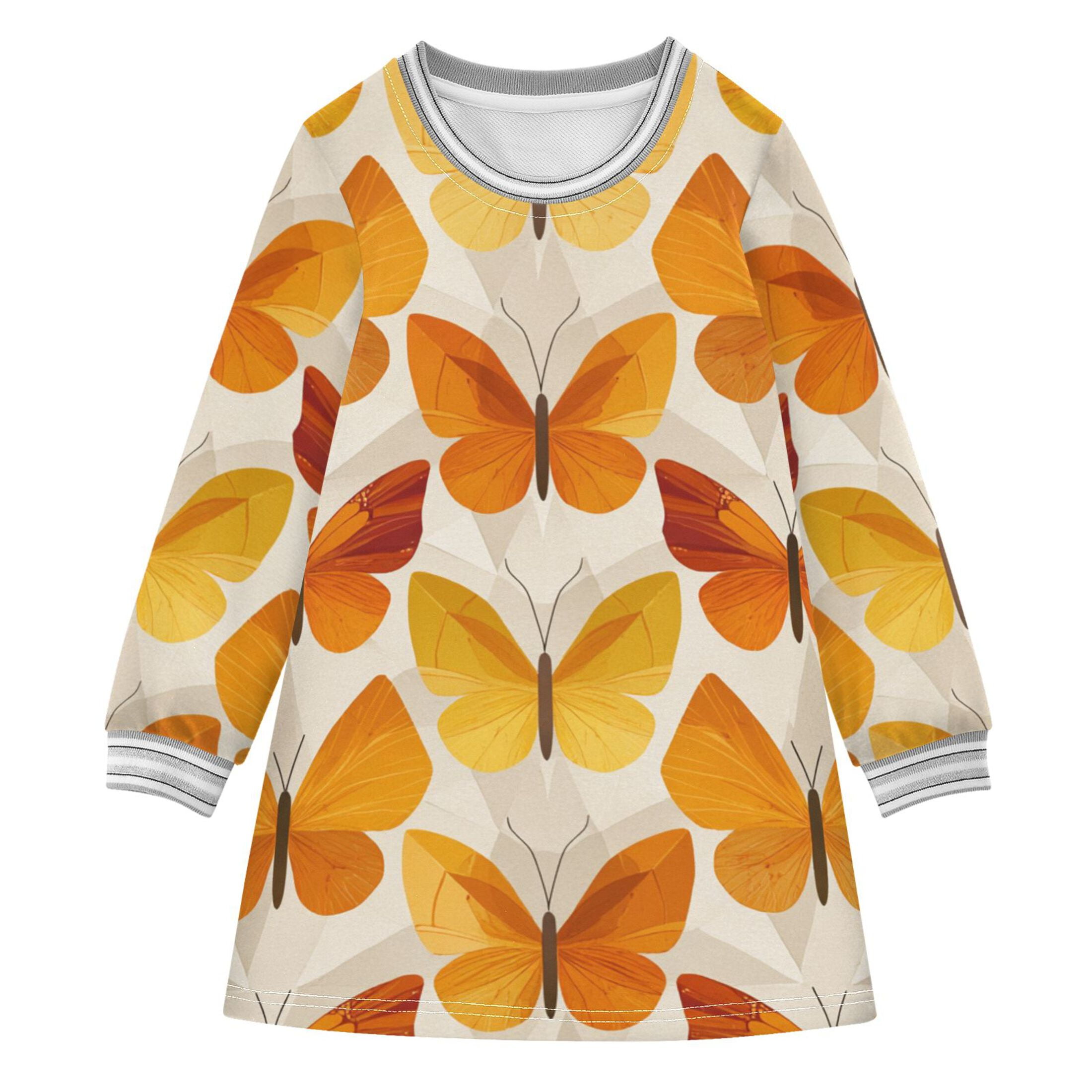 Beautiful Yellow Butterflies Long-sleeved Dress A-line One-Piece Dress ...