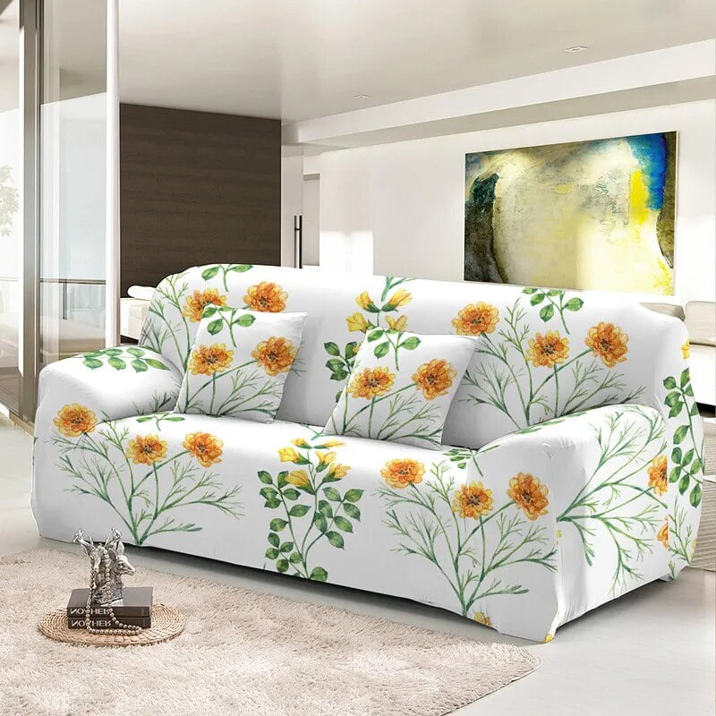 Beautiful Yellow Flowers Elastic Sofa Covers Corner Couch Cover For ...