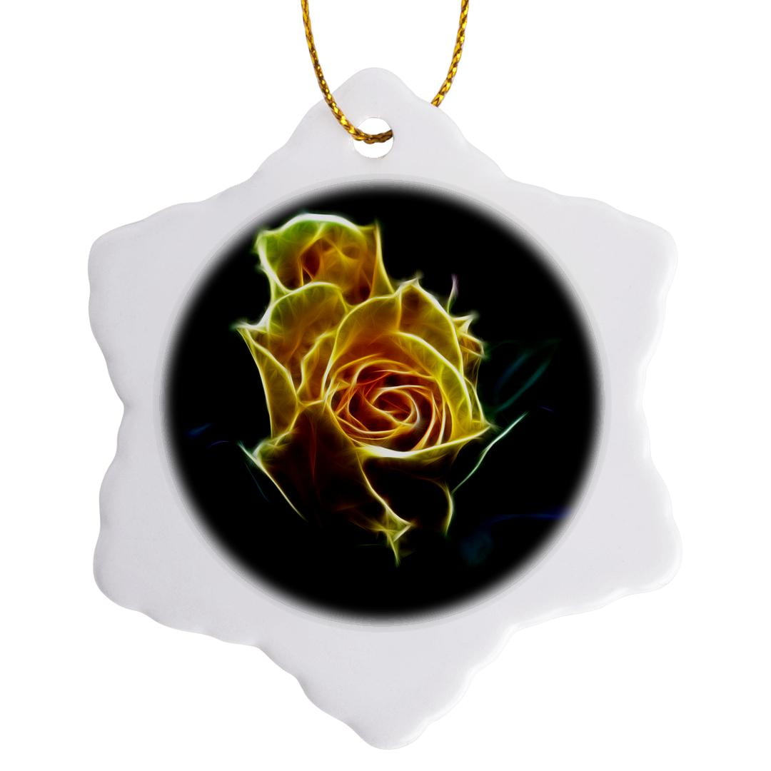 3drose, Beautiful Yellow Rose Glowing Neon Light Art, 3 inch Snowflake ...