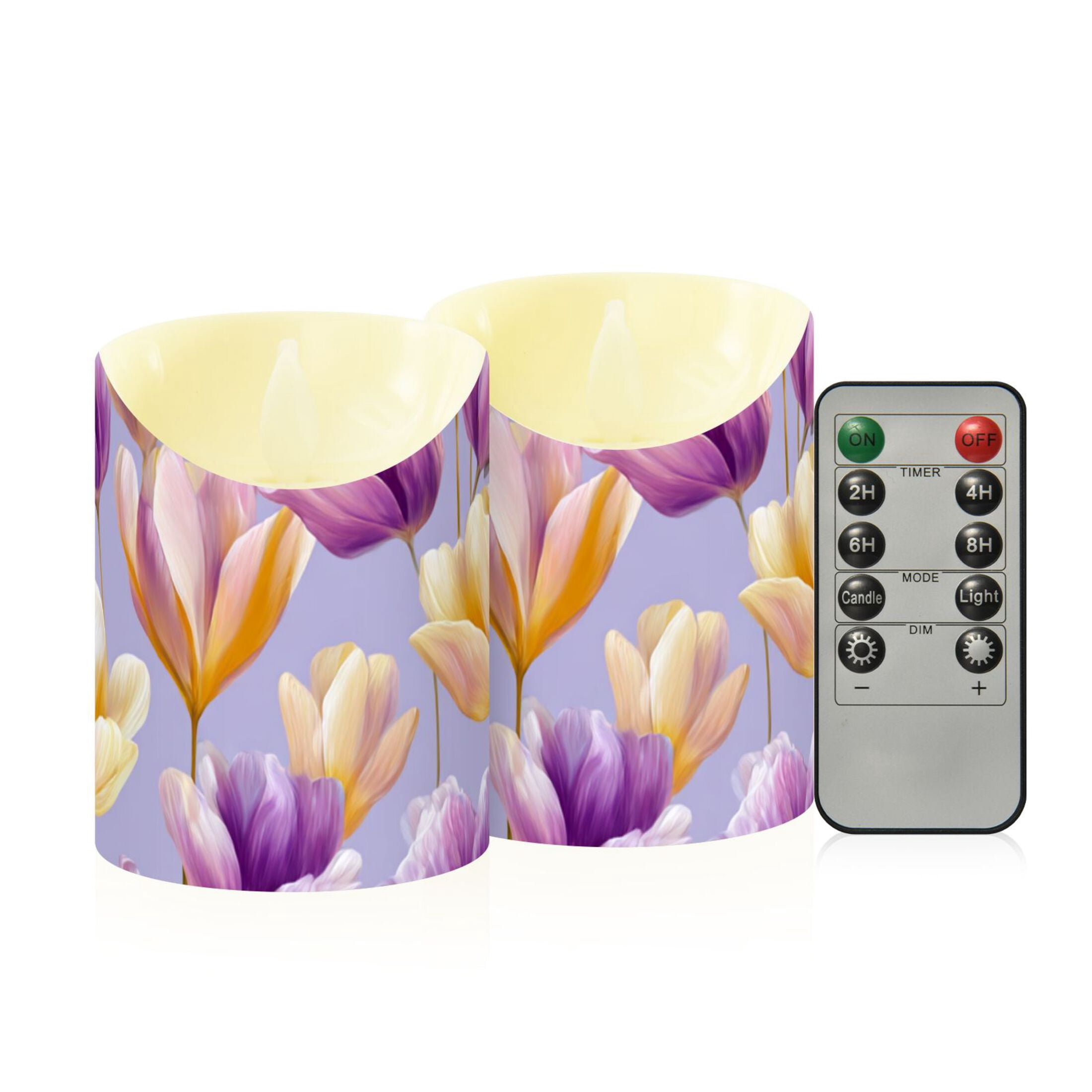 Beautiful Yellow and Purple Flower Tulips Flickering Flameless Candles ...