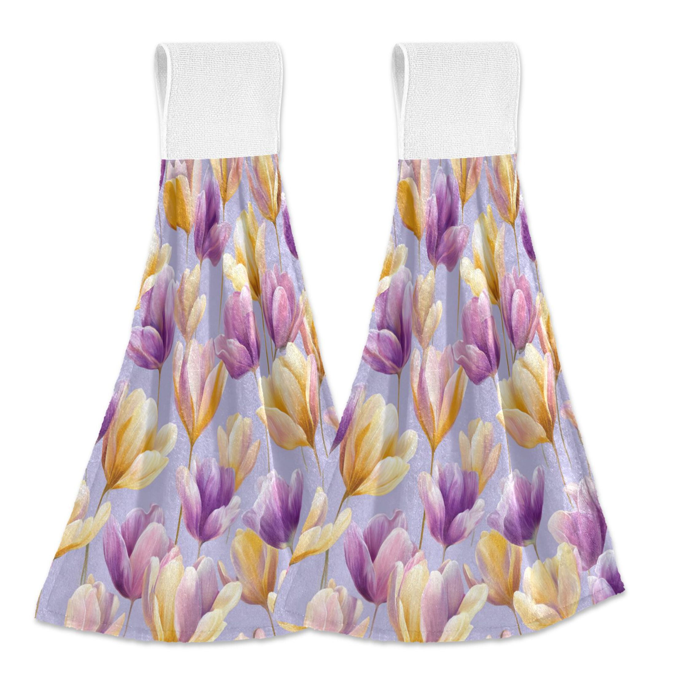 Beautiful Yellow and Purple Flower Tulips Hanging Towels with Loop Hand ...