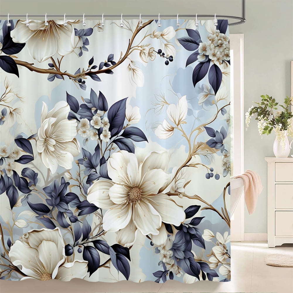 Beautiful and White Flowers Shower Curtains Waterproof Fabric Floral ...