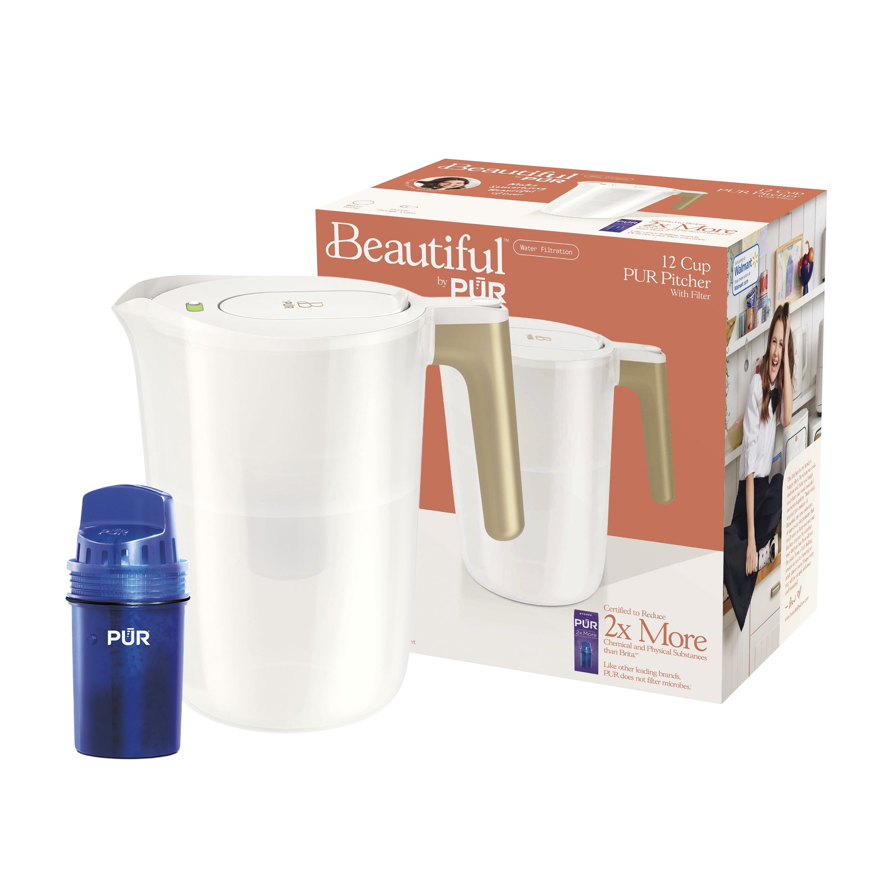 Beautiful by PUR 12 Cup Water Filtration Pitcher, W 10.2" x H 10.6" x L ...