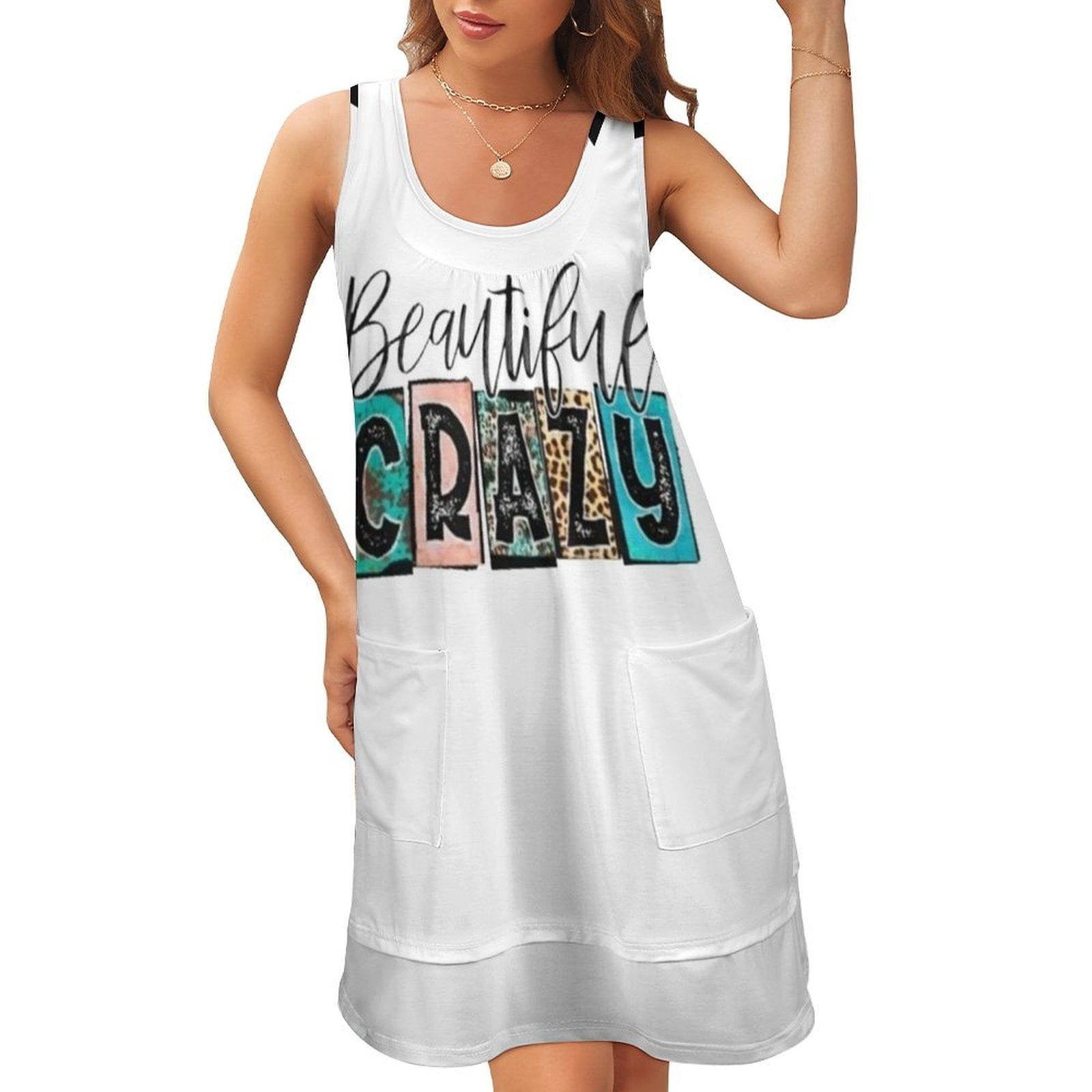 Beautiful crazy Sublimation Woman Sleeveless U-Neck Fake Two Piece ...