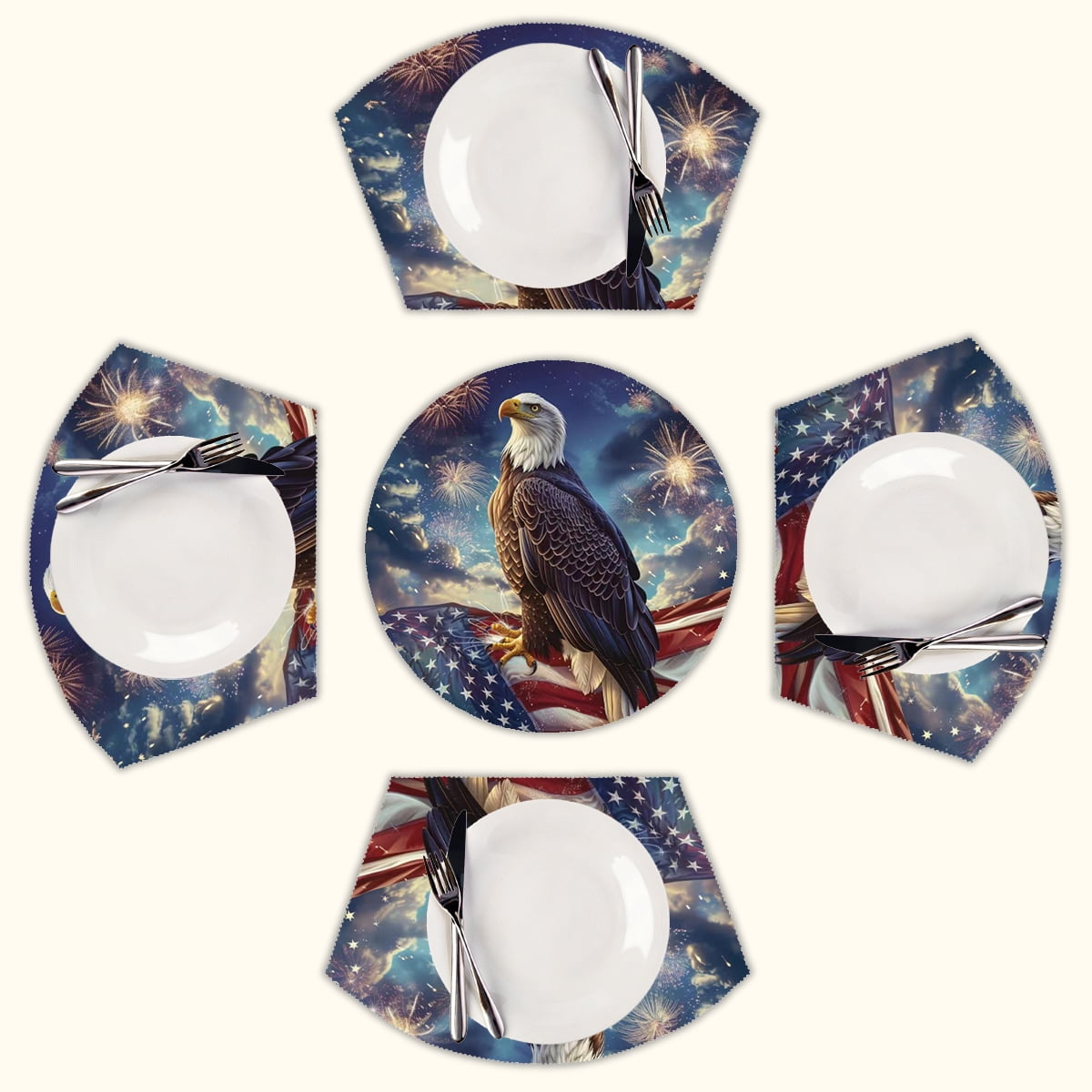 Beautiful eagle and USA flag Round Table Placemats Set Of 5 Wedge Table ...