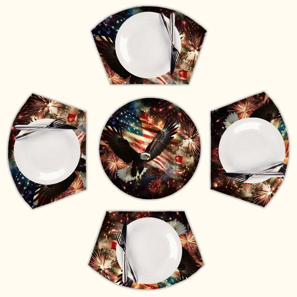 Beautiful eagle and USA flag Round Table Placemats Set Of 5 Wedge Table ...
