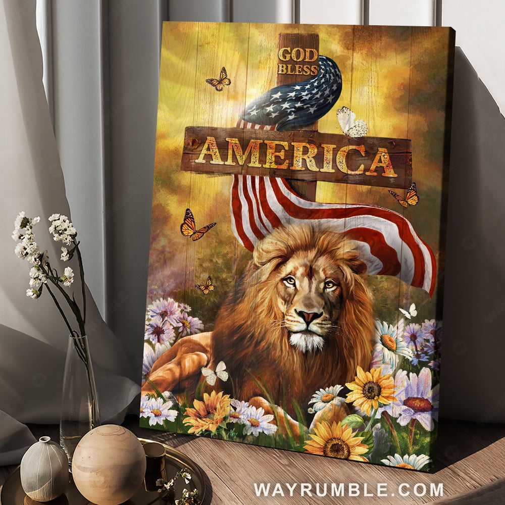 Beautiful flower field, Lion of Judah, Halo, God bless America - Jesus Portrait poster Prints ...