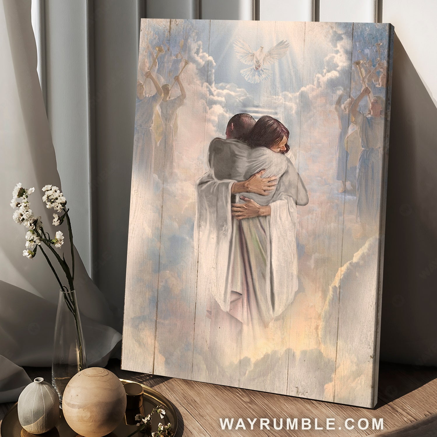 Beautiful heaven Holy spirit White dove Man hugging Jesus in heaven ...
