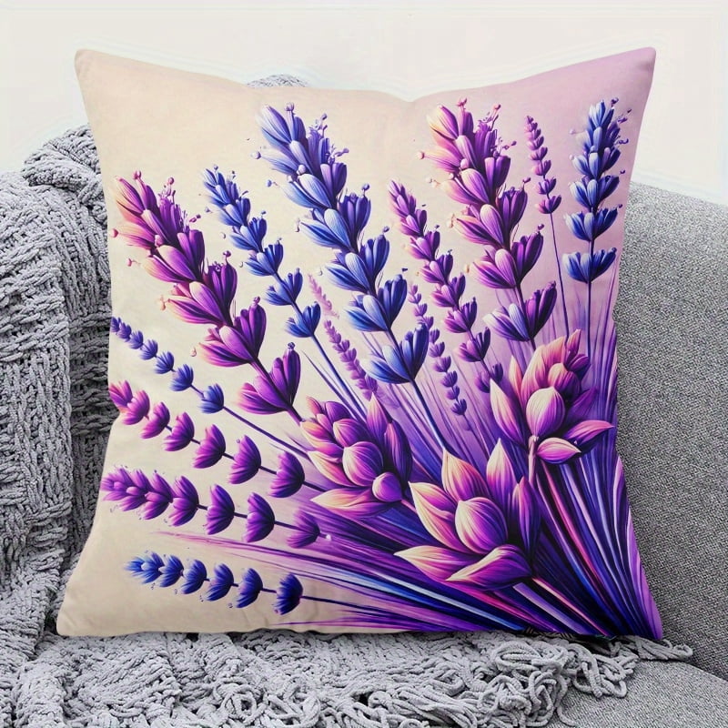 Beautiful illustration of purple bouquet with holiday-themed cushion ...