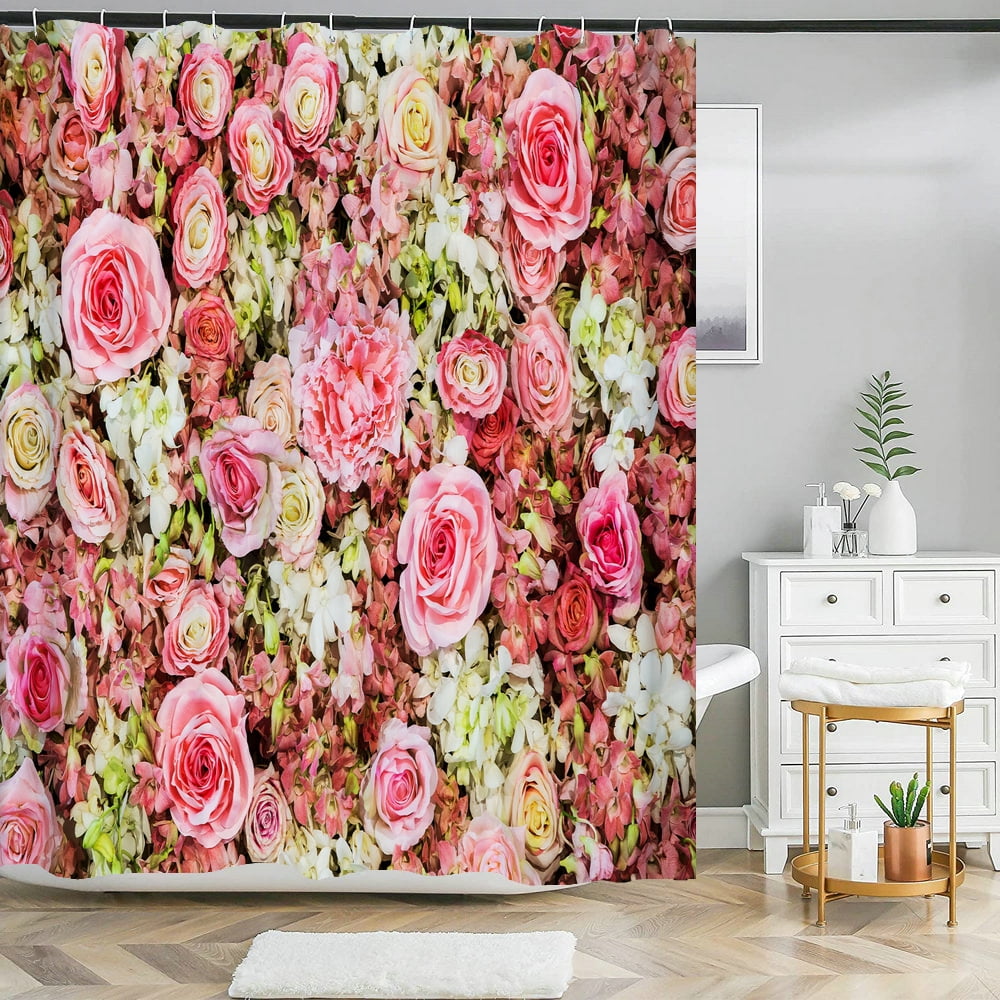 Beautiful natural flowers shower curtain waterproof polyester fabric ...