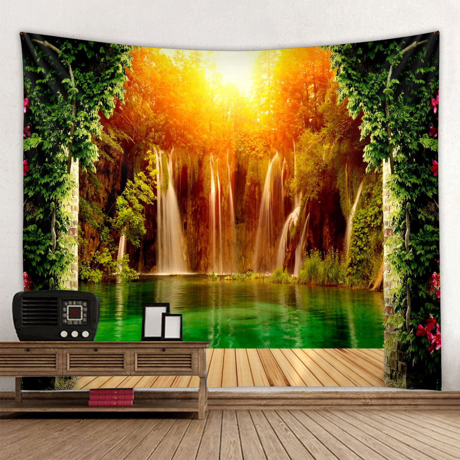Beautiful nature waterfall tapestry forest print seascape hippie wall ...
