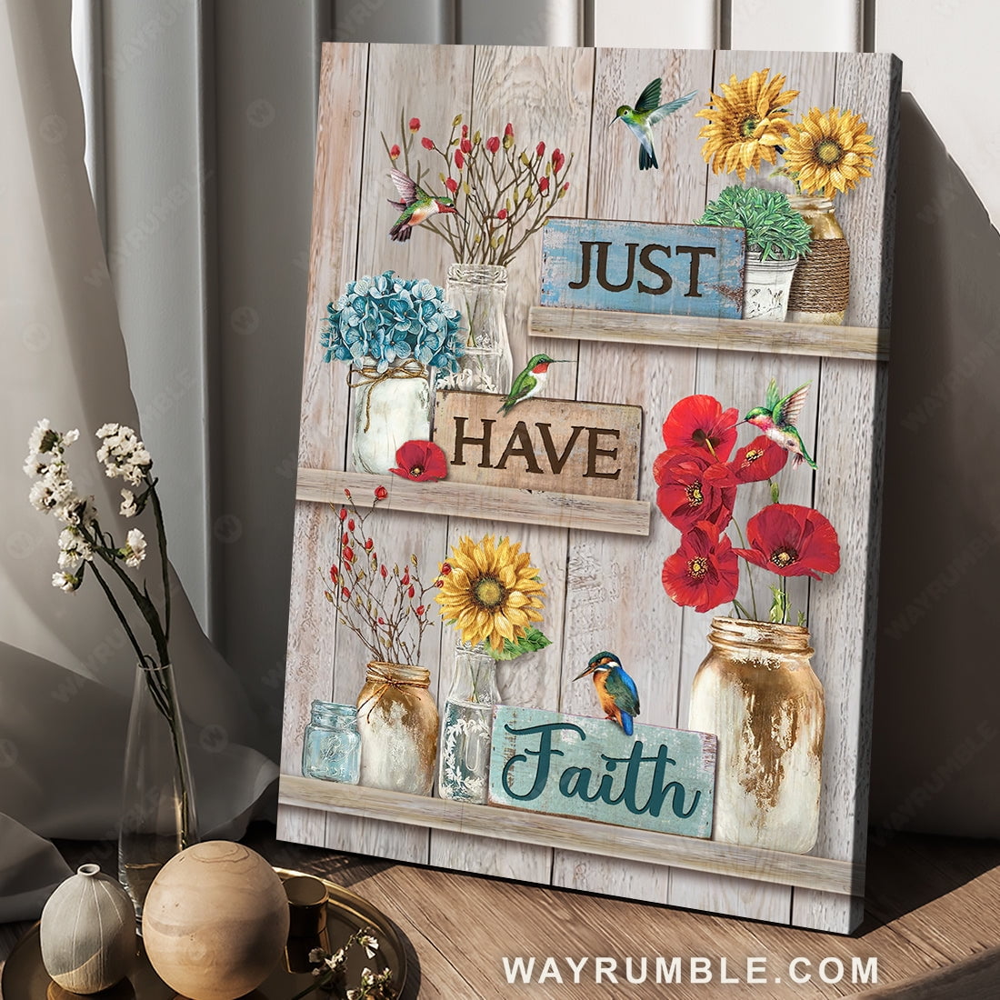 Beautiful poppy, Pretty sunflower, Hummingbird, Just have faith - Jesus ...