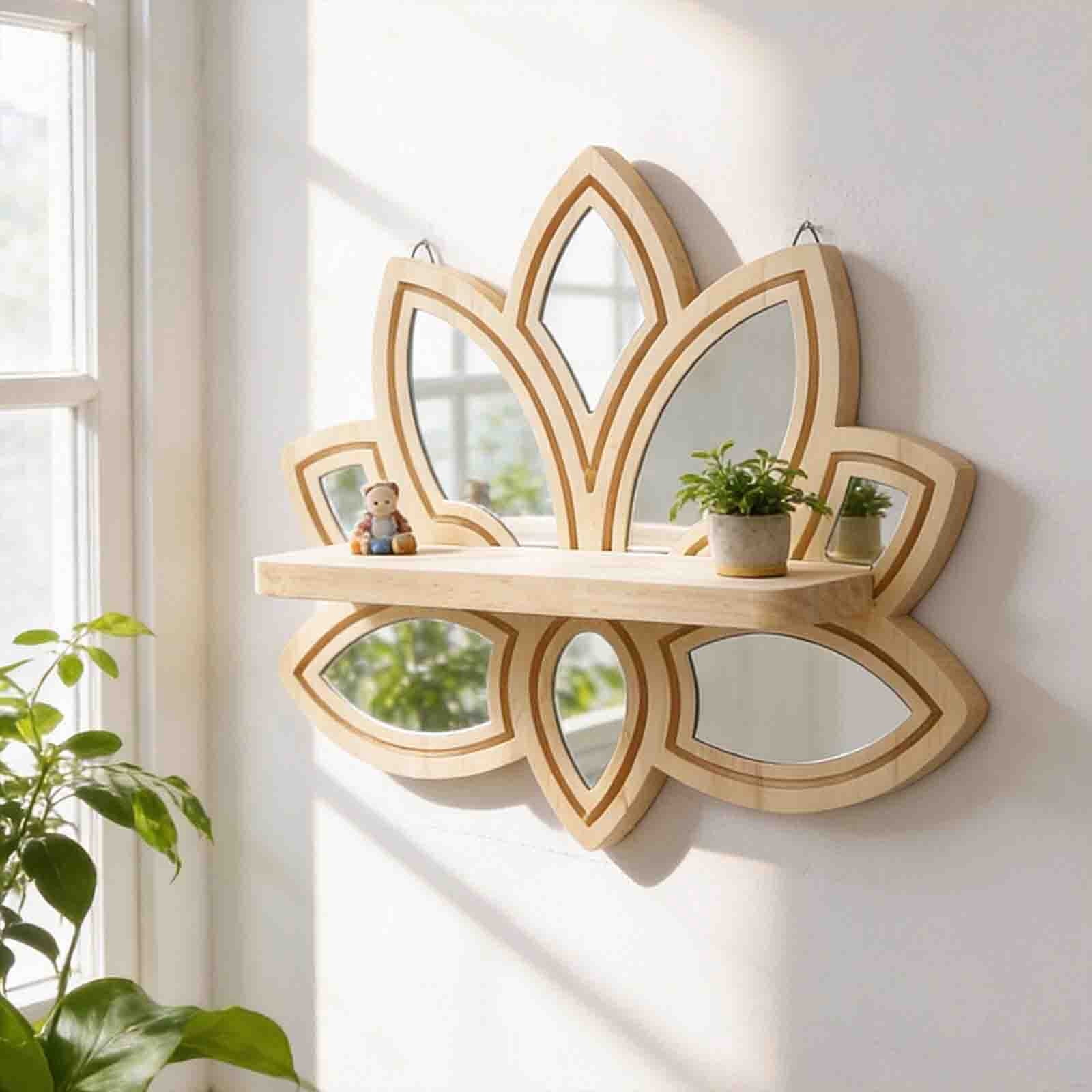 Beautiful-shaped Solid Wood Wall Flowerpot Storage Rack, Lotus Design ...