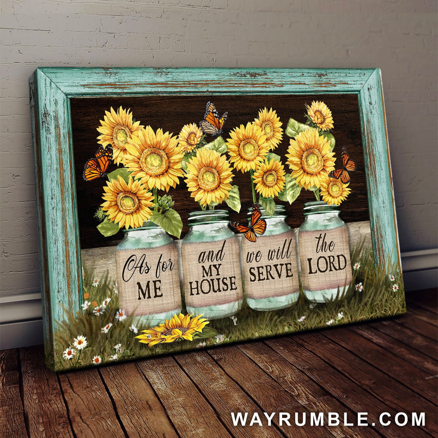 Beautiful sunflower jars, Butterfly, Picture frame, We will serve the lord - Jesus Landscape ...