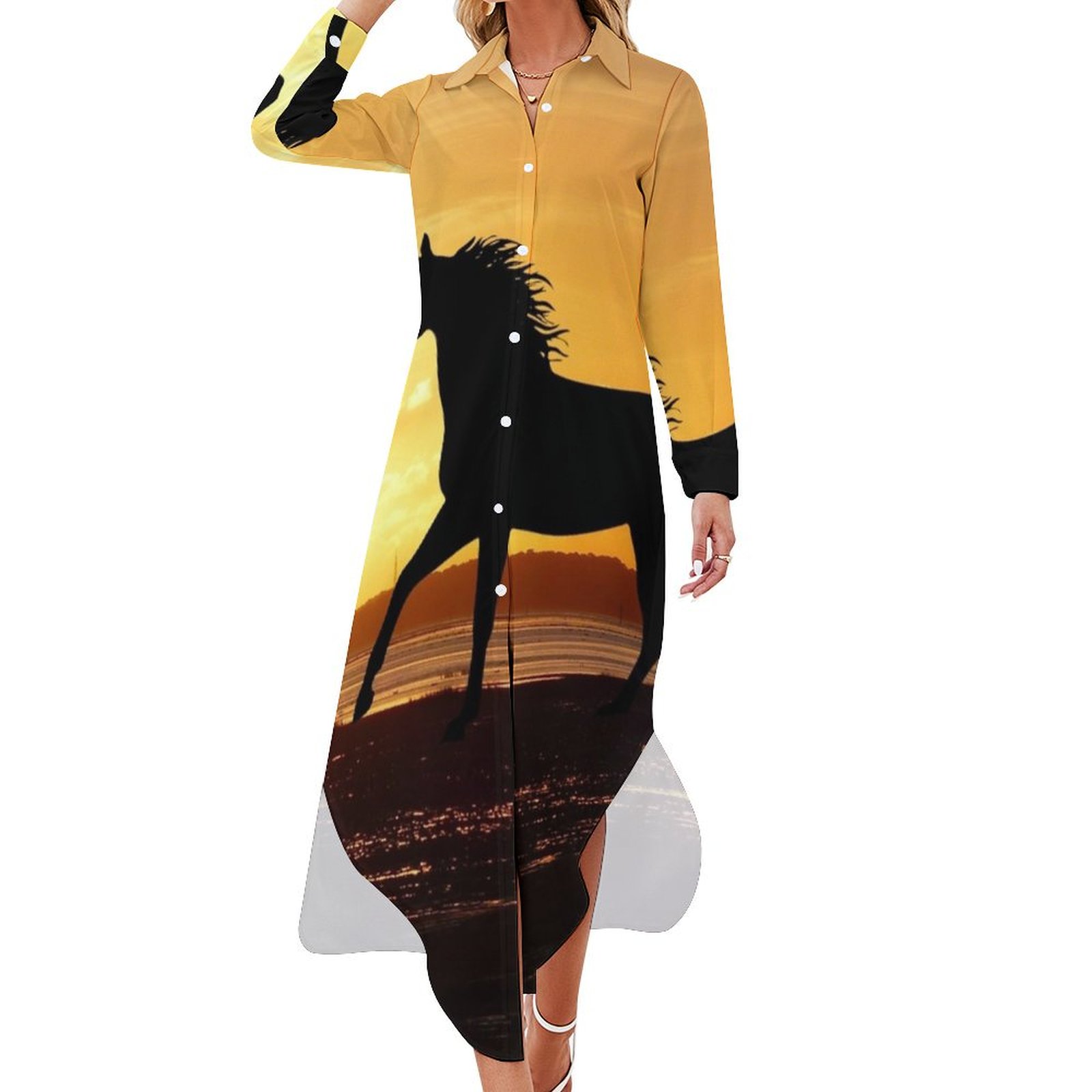 Beautiful sunset horses on the summer sand beach Long Sleeved Shirt ...