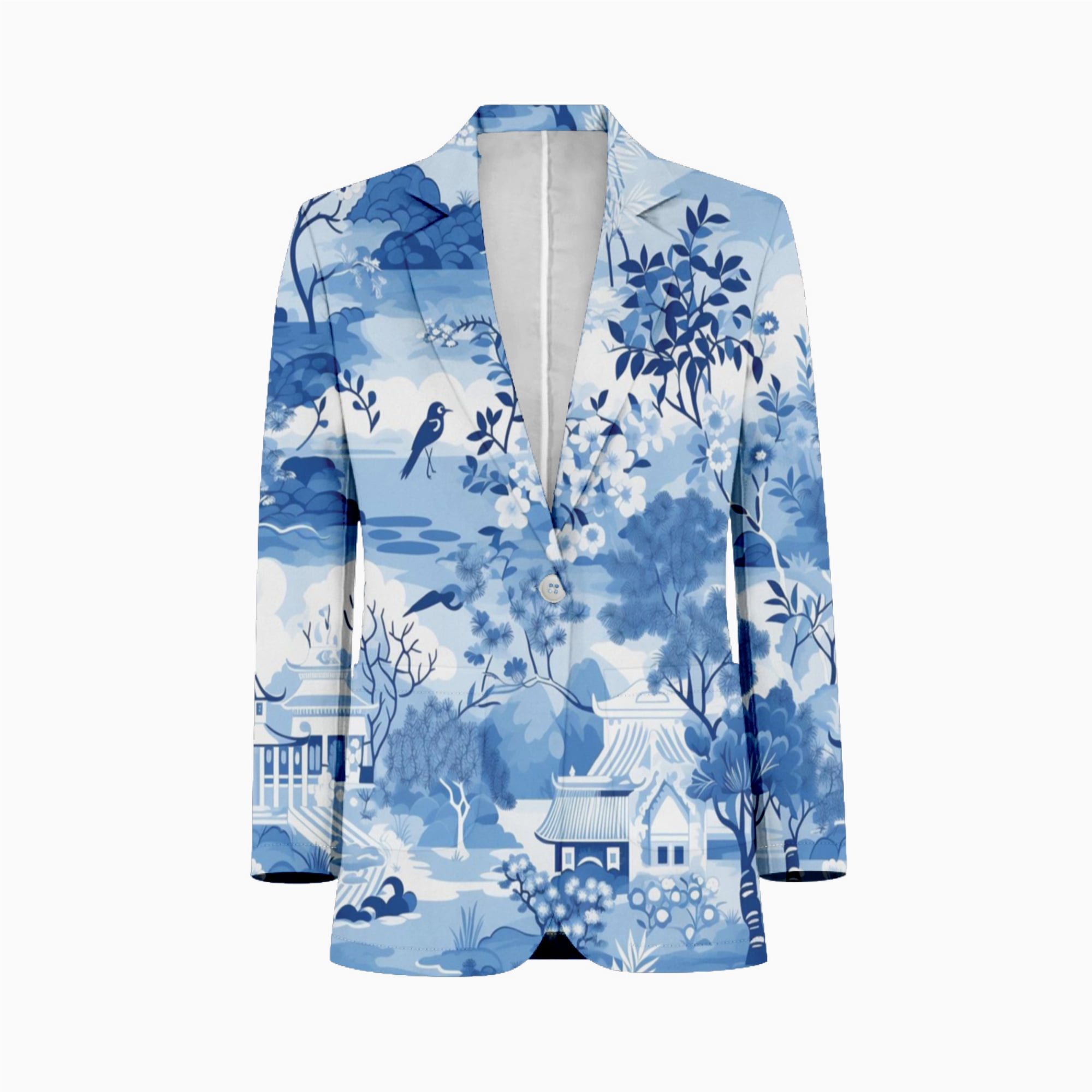 Beautiful vintage blue Chinoiserie Toile bird Men's Suit Blazer Casual ...