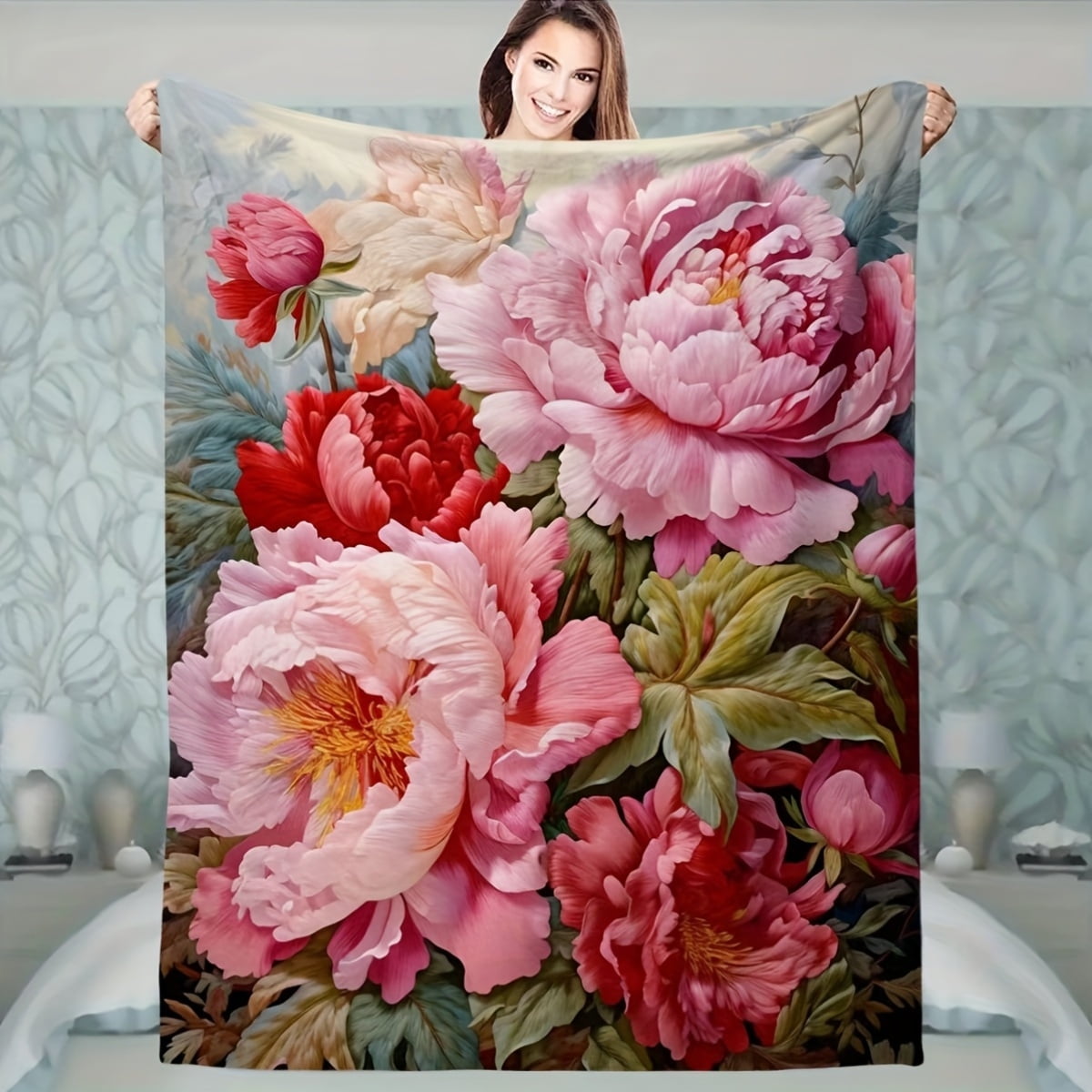 A Beautifully Designed Blanket Featuring Floral Patterns for Spring And ...
